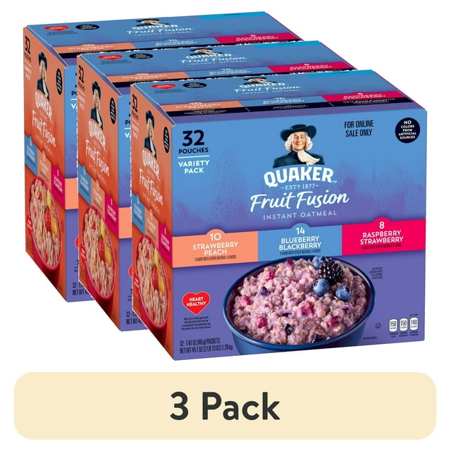 (3 pack) Quaker Instant Oatmeal Fruit Fusion Variety Pack, 32 Packets ...