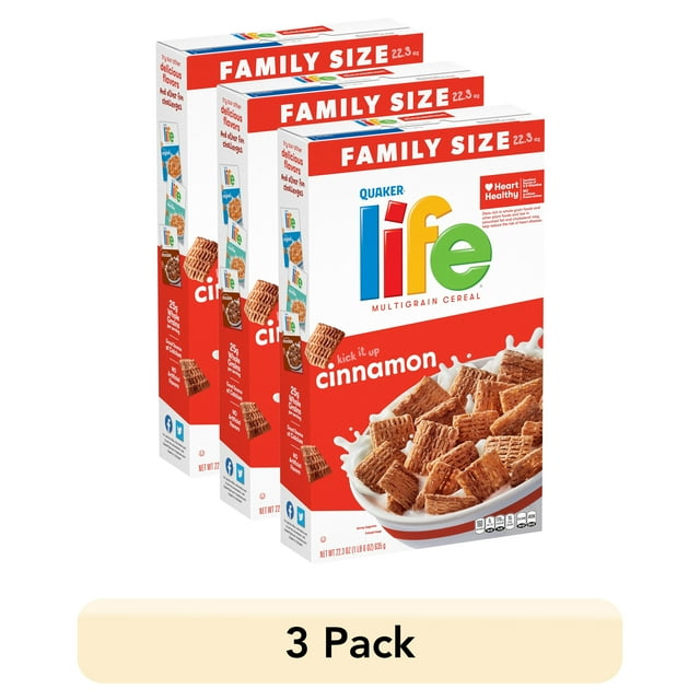 (3 pack) Quaker Life Breakfast Cereal, Cinnamon, 22.3oz Box - Walmart.com