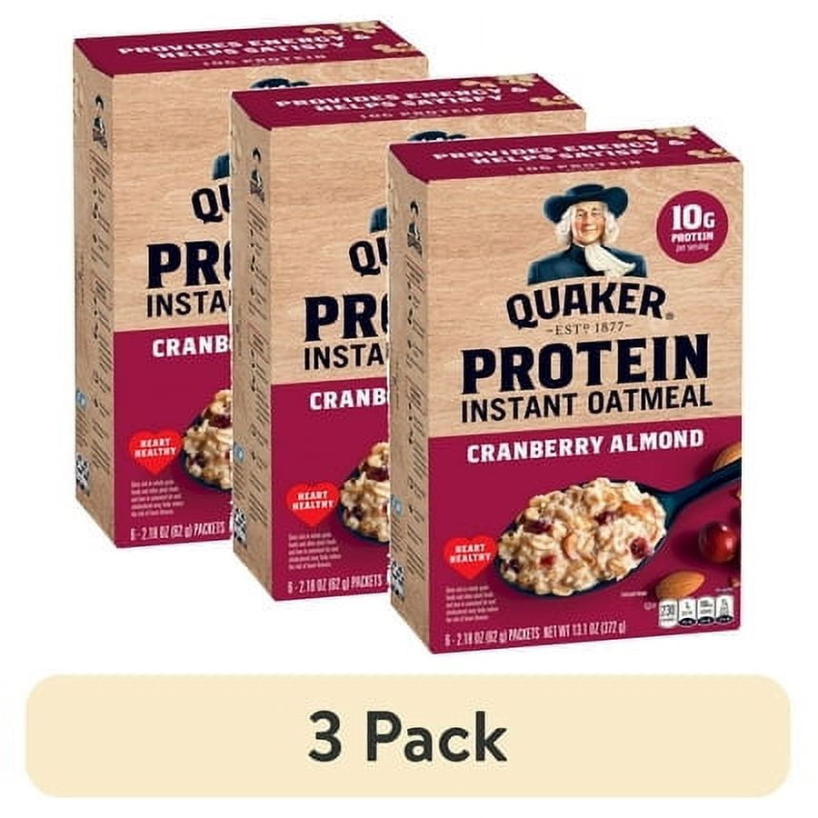 (3 pack) Quaker Protein Instant Oatmeal, Cranberry Almond Flavor, 2.18 ...