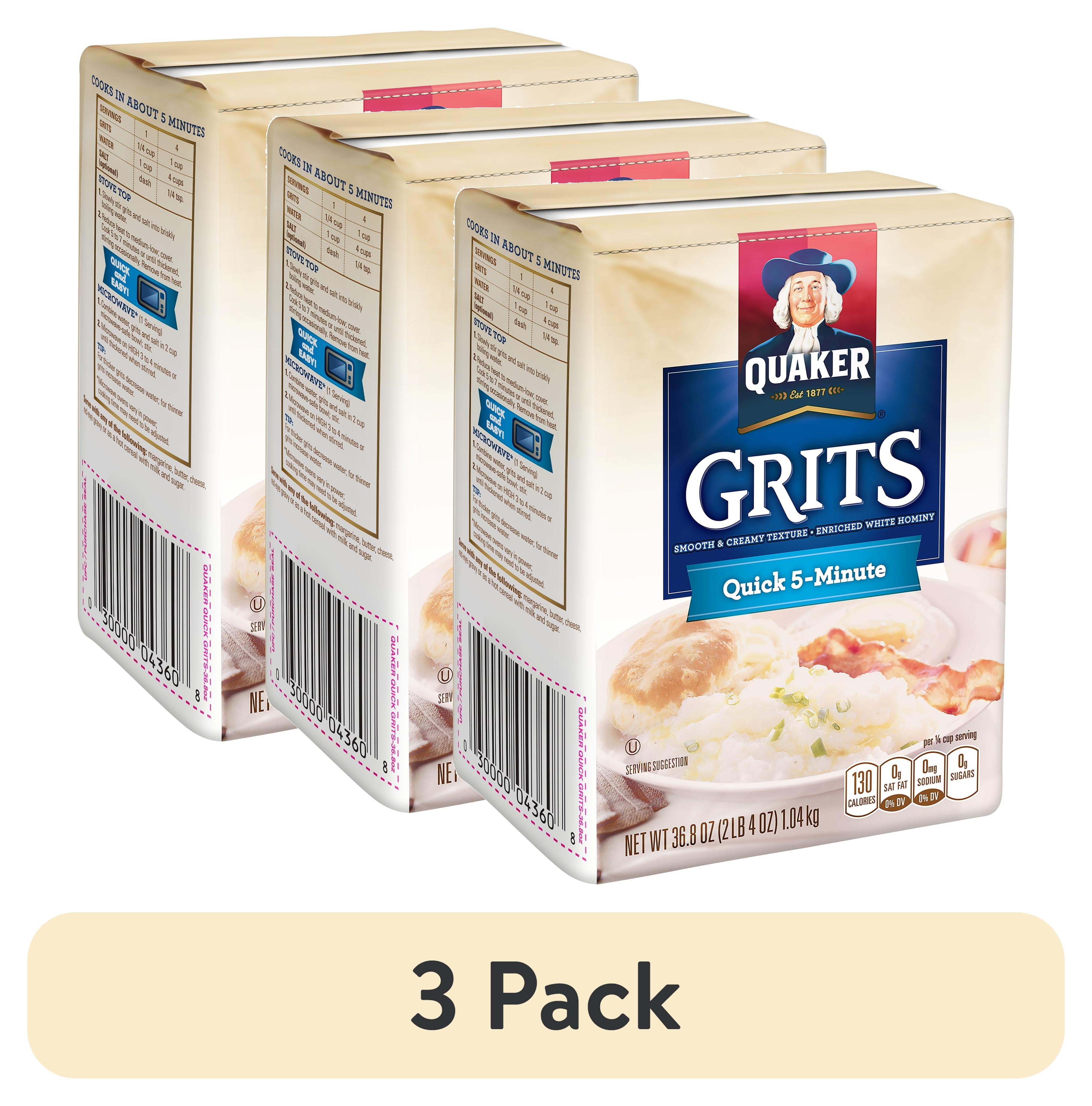 (3 pack) Quaker Quick-5 Minute Grits Enriched White Hominy Corn, 36.8 ...