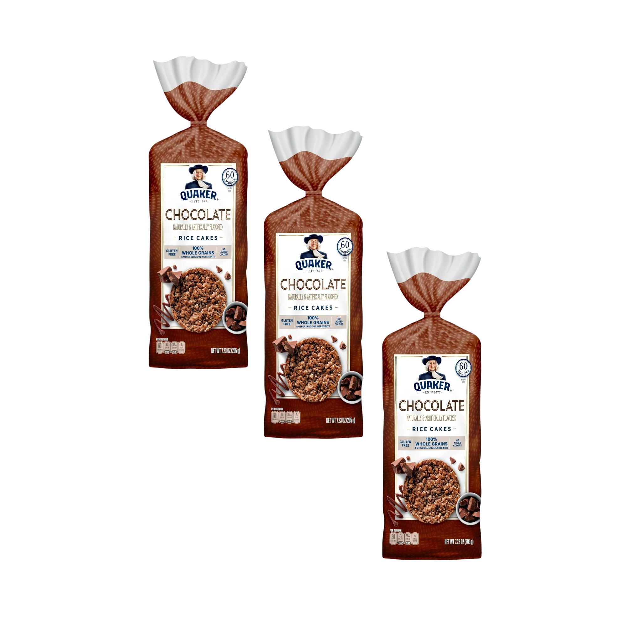 (3 pack) Quaker Rice Cakes, Whole Grain Chocolate, Gluten Free, 7.23 oz ...