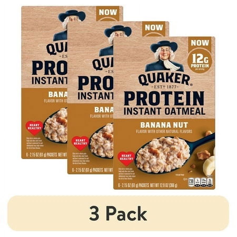 (3 pack) Quaker Protein Banana Nut Instant Oatmeal, 2.15 Ounce Packets ...