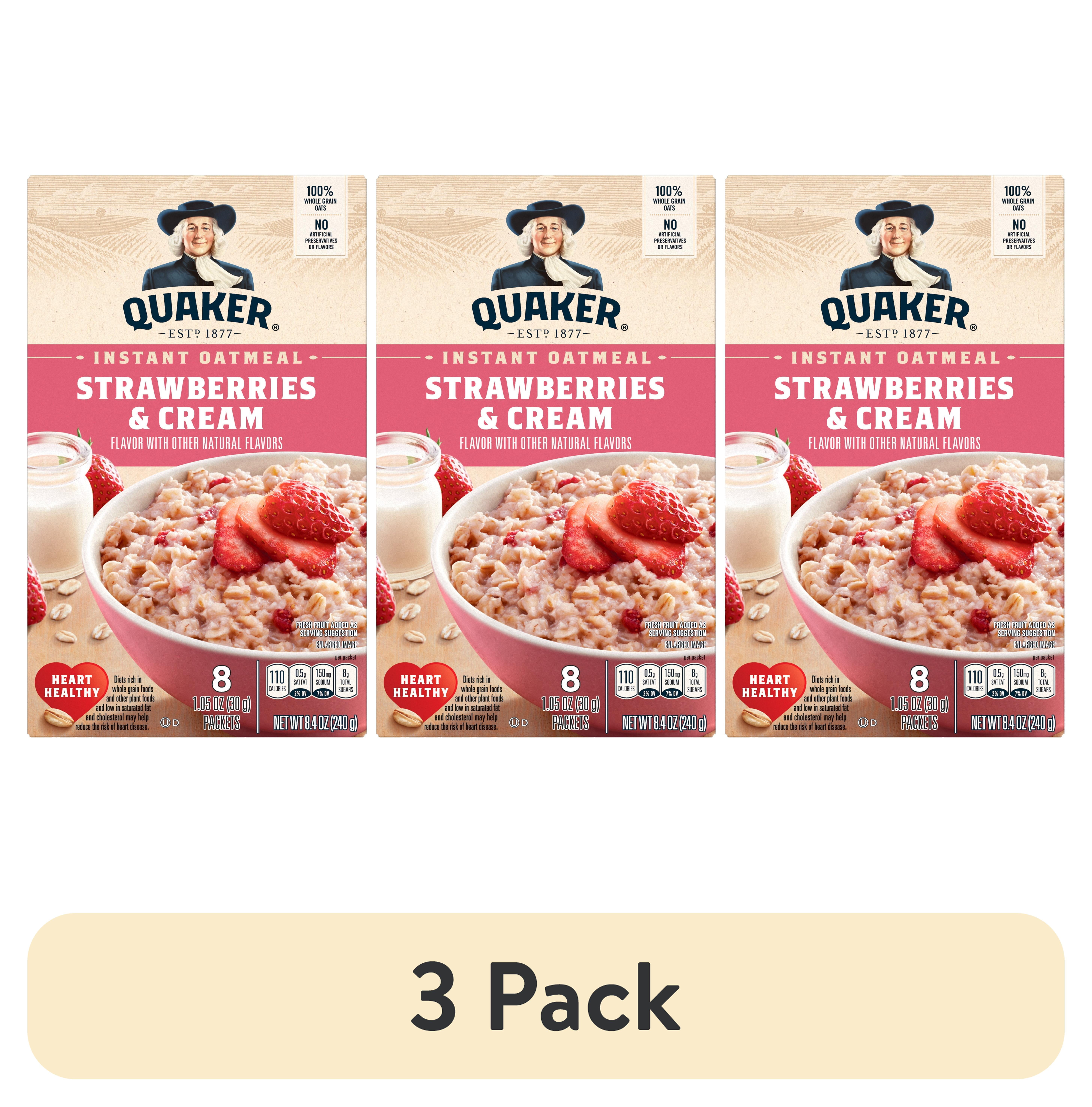 (3 pack) Quaker Strawberries & Cream Flavored Instant Oatmeal 8.4 oz, 8 ...