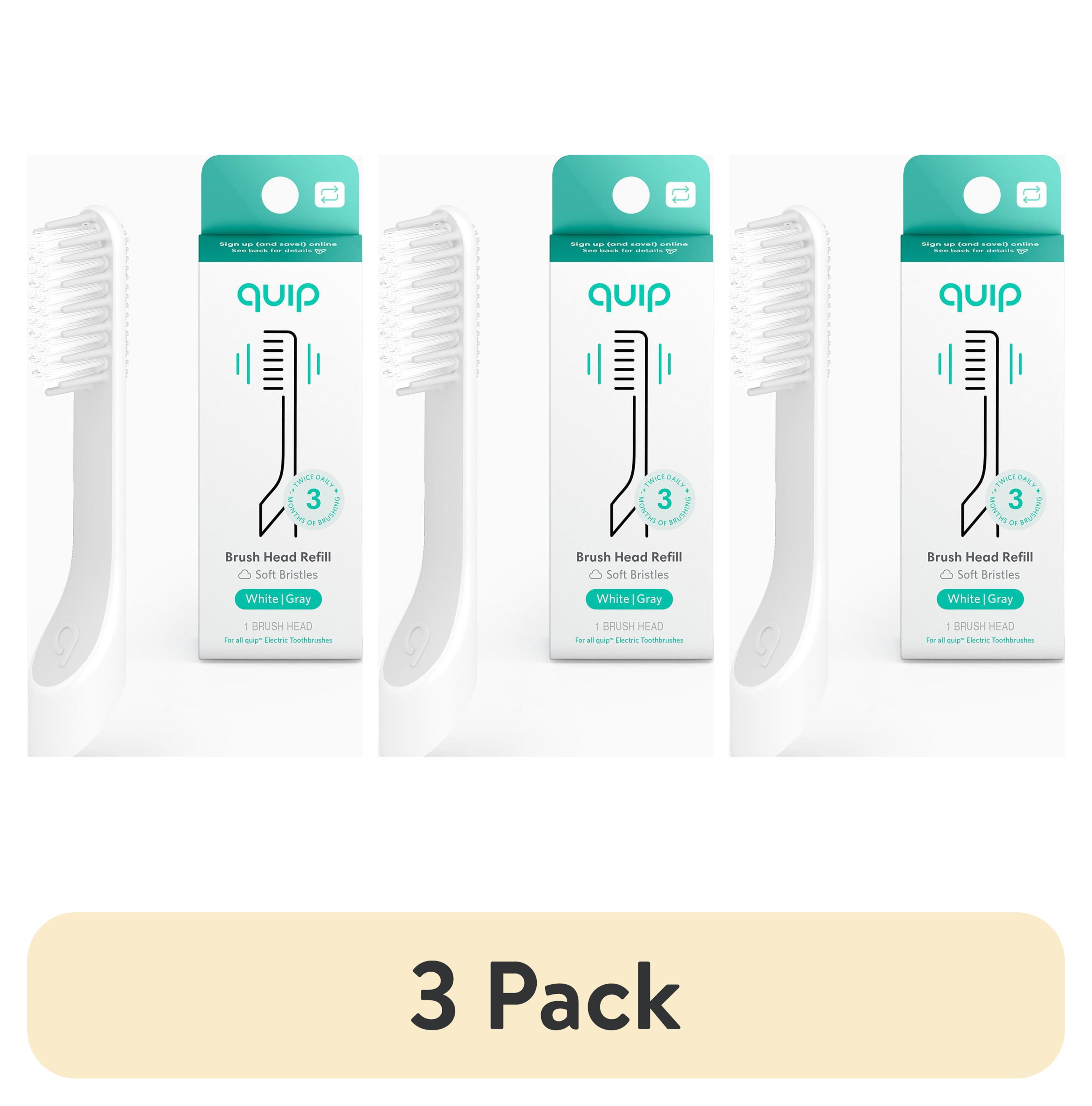 (3 pack) Quip Adult Electric Toothbrush Replacement Brush Head, Full ...