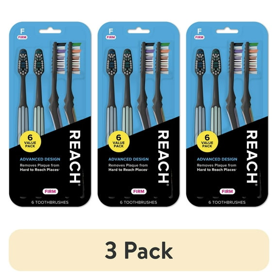 (3 pack) REACH Advanced Design Angled Neck Toothbrush, Assorted Colors ...