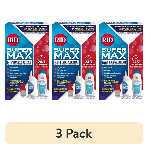 (3 pack) RID Super Max 5-in-1 Complete Lice Treatment Kit Kills Super ...