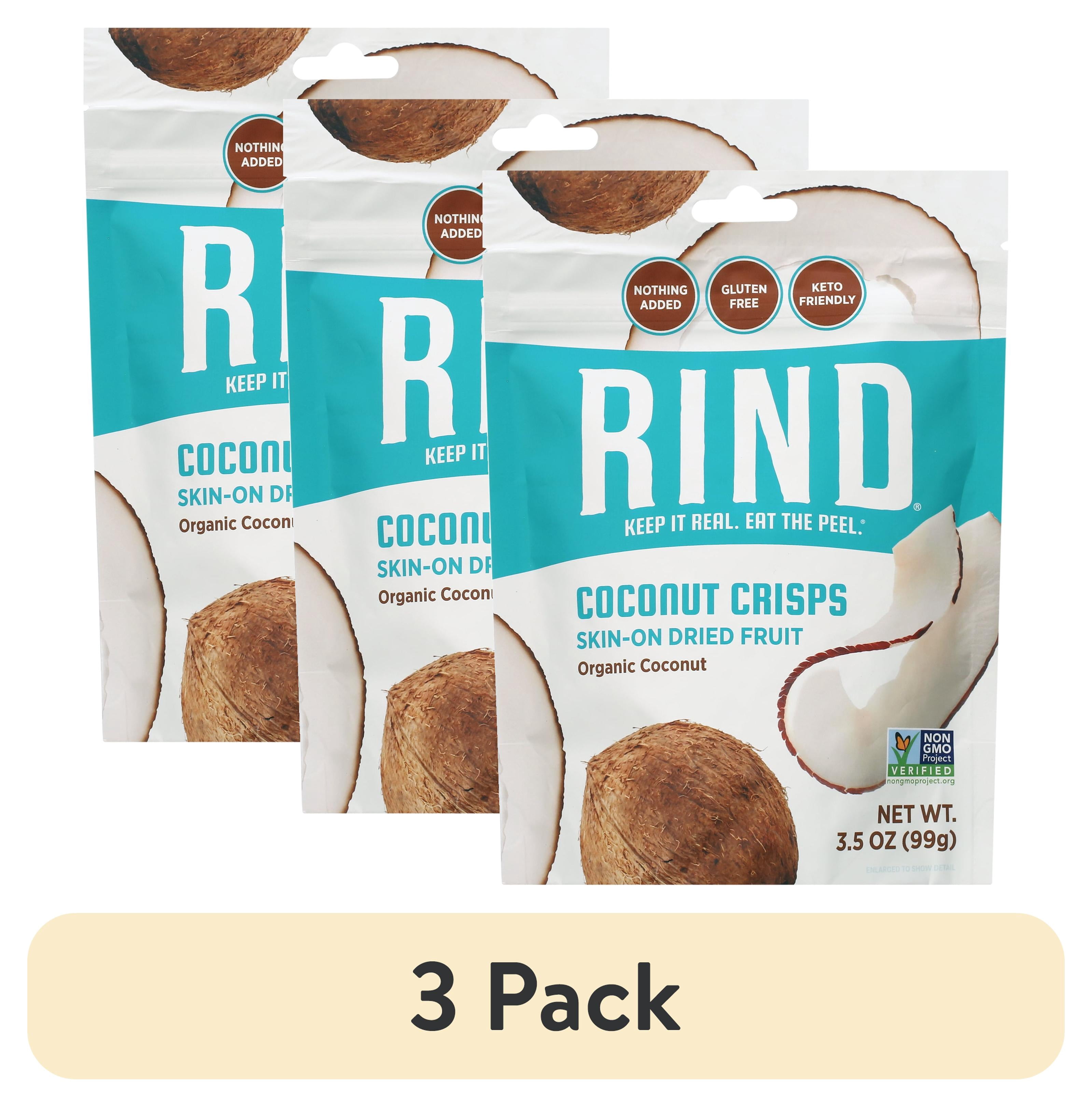 (3 pack) RIND Snacks, Organic Unsweetened Coconut Crisps, 3.5oz Bag ...