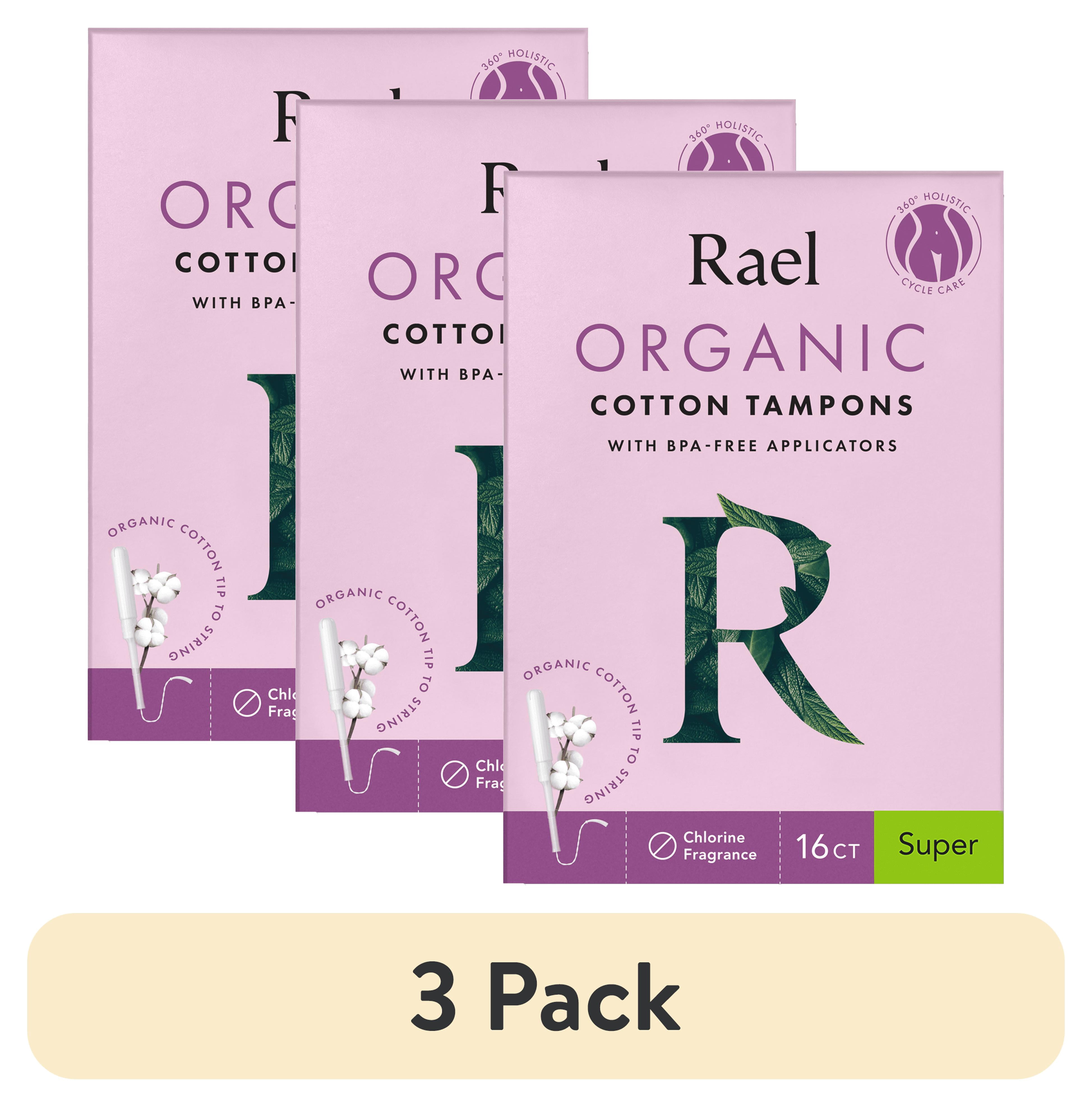 (3 pack) Rael Tampons Made With Organic Cotton With BPA-Free Applicator ...