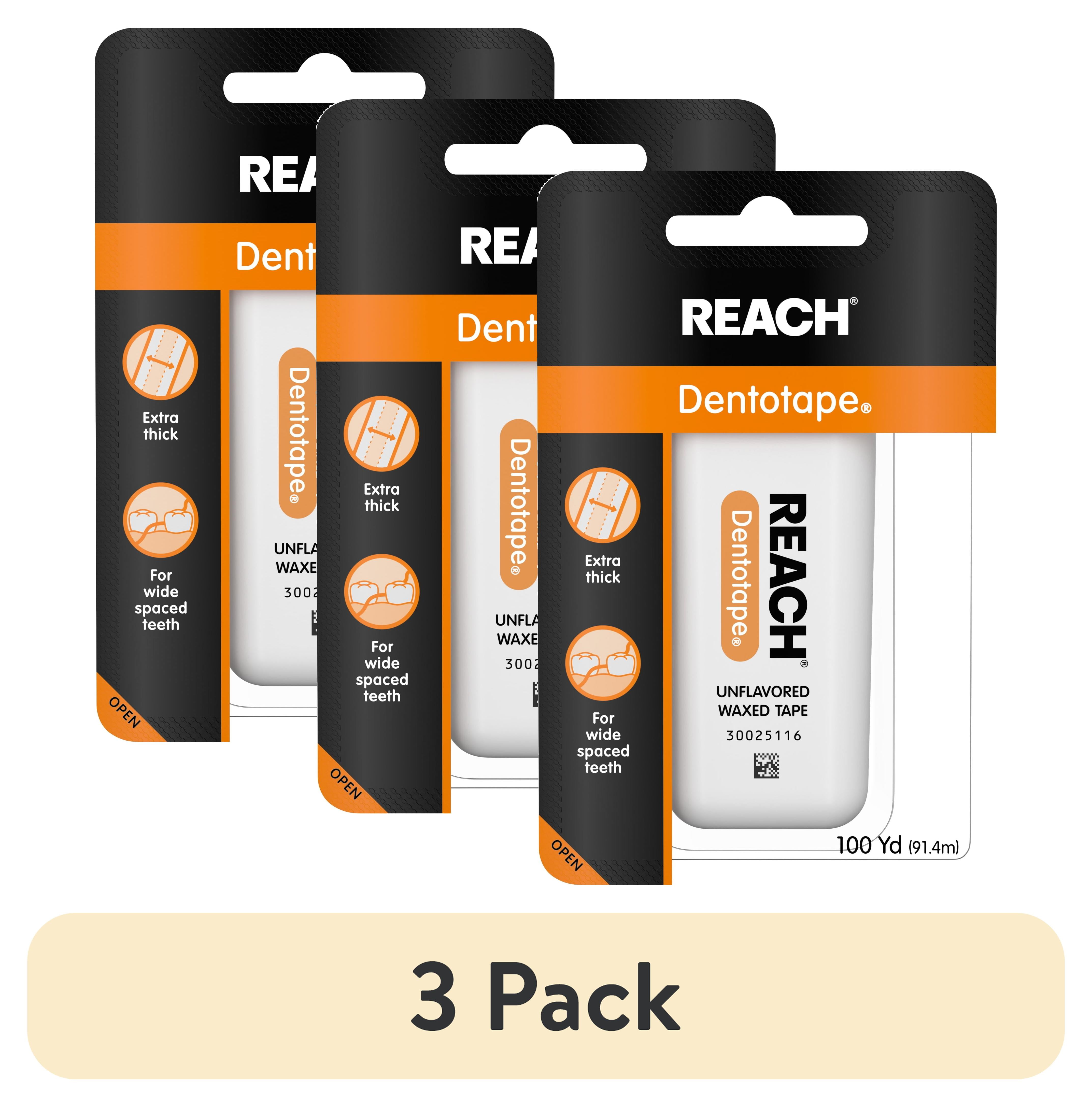 (3 pack) Reach Dentotape Extra Wide Waxed Dental Floss, Unflavored, 100 ...