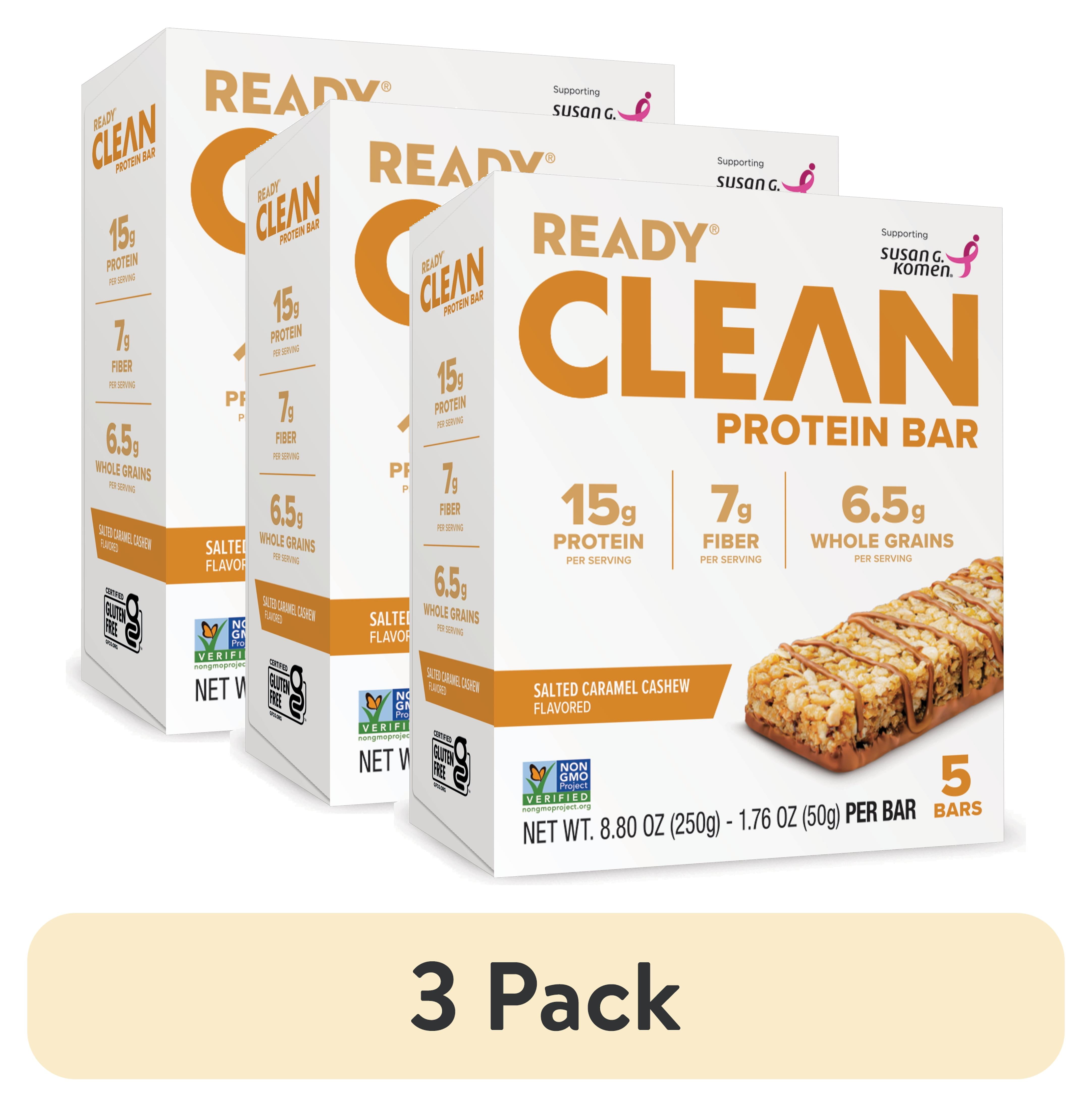 (3 pack) Ready Clean Protein Bar, Salted Caramel Cashew, 5 Count Bars ...