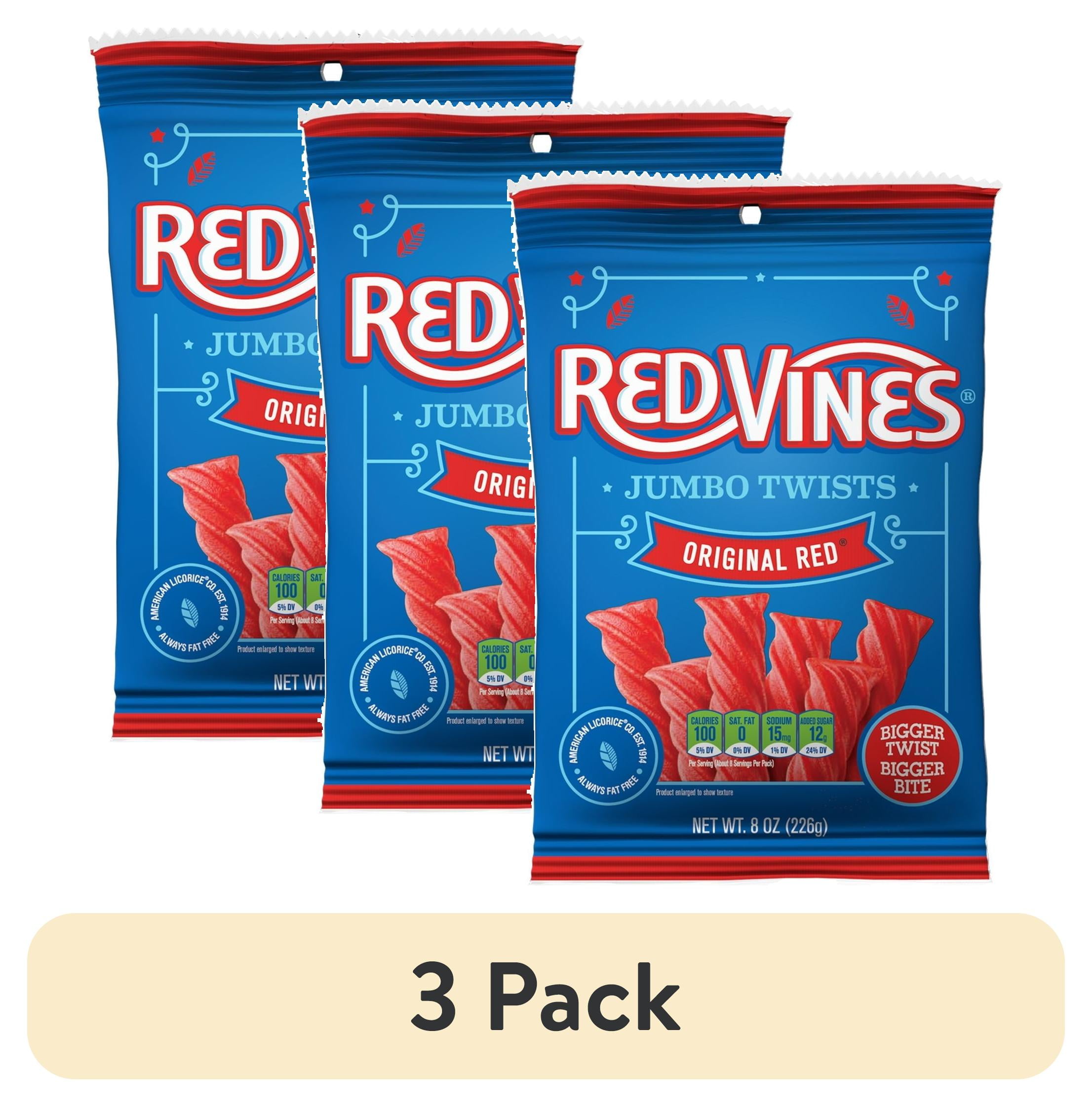 (3 pack) Red Vines Jumbo Twists, Original Red Candy, 8oz Bag - Walmart.com