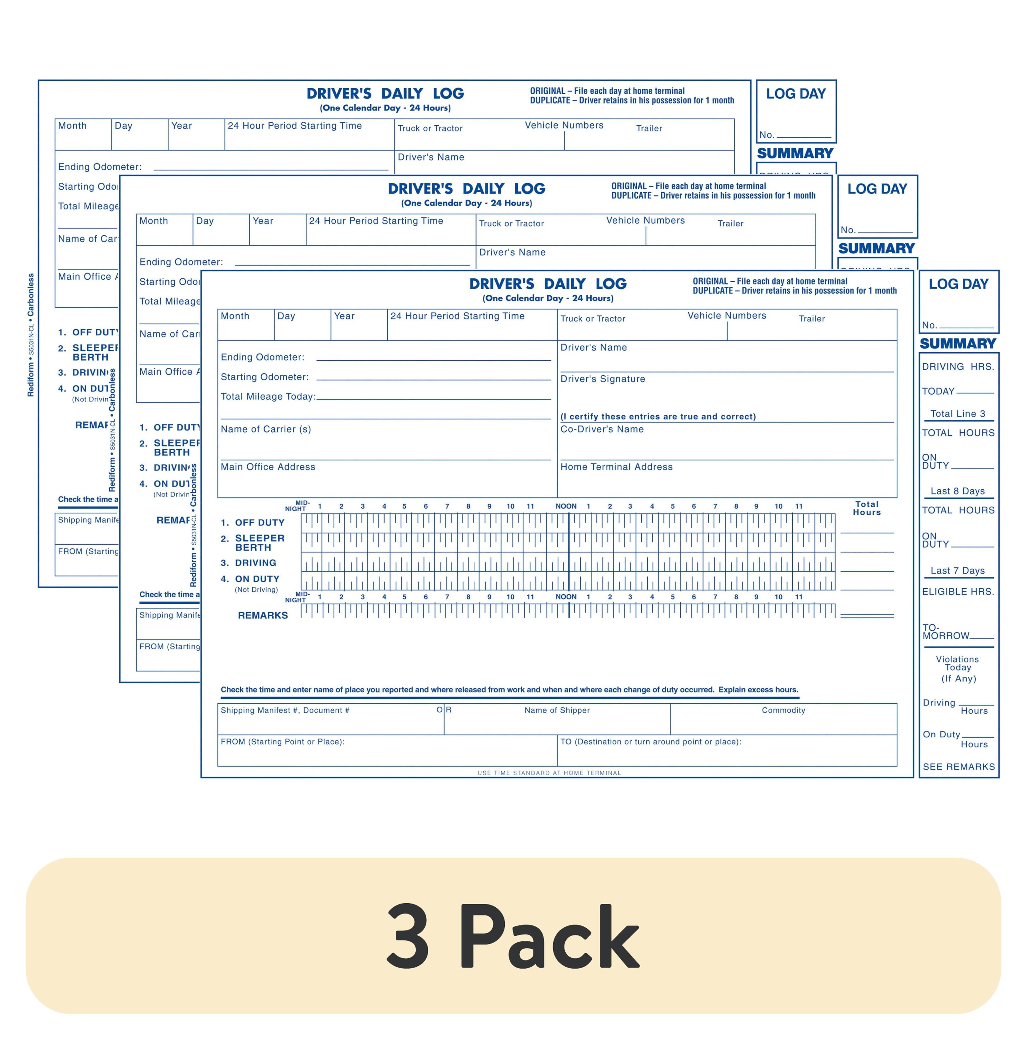 (3 pack) Rediform, REDS5031NCL, Carbonless 2-part Driver's Daily Log ...