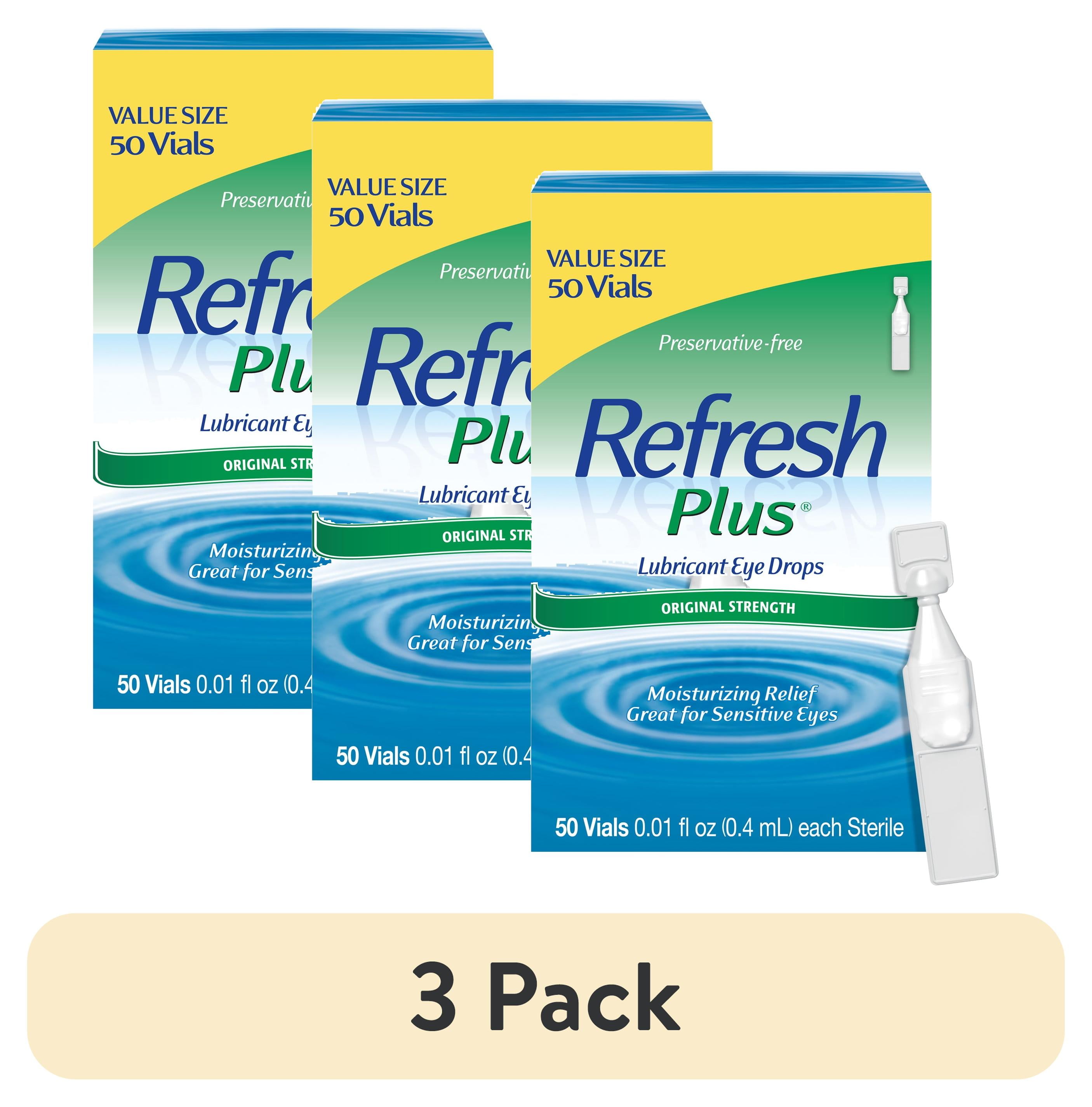 (3 pack) Refresh Plus Lubricant Eye Drops Preservative-Free Tears, 0.4 ...