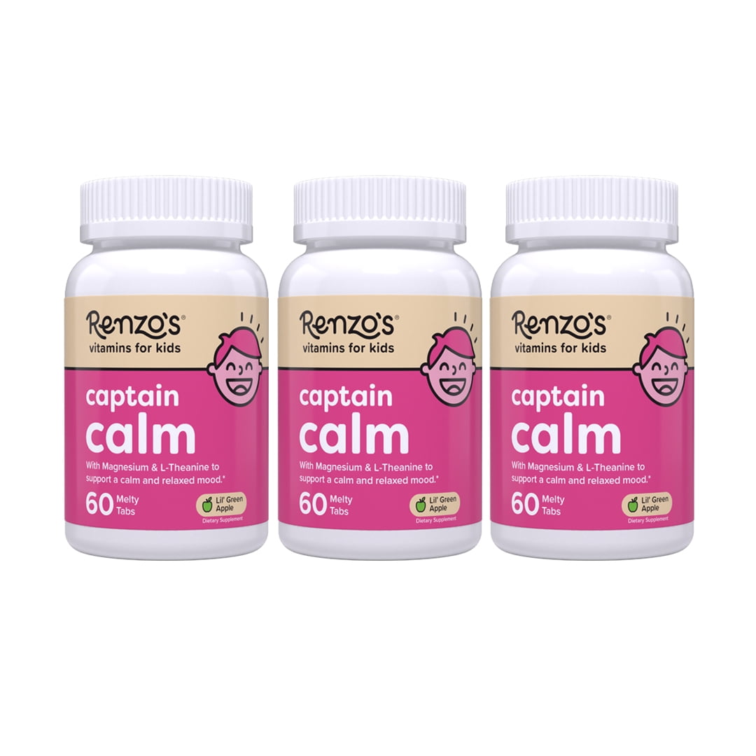 (3 pack) Renzo’s Captain Calm Magnesium for Kids with L-Theanine, Sugar ...