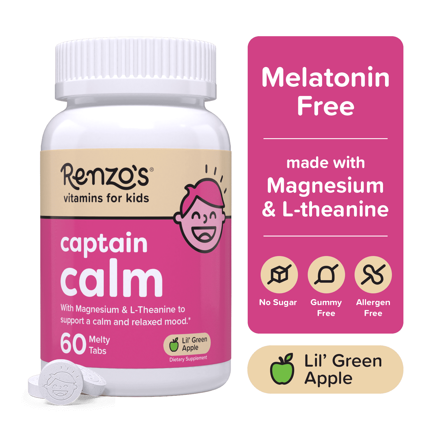 (3 pack) Renzo’s Captain Calm Magnesium for Kids with L-Theanine, Sugar ...