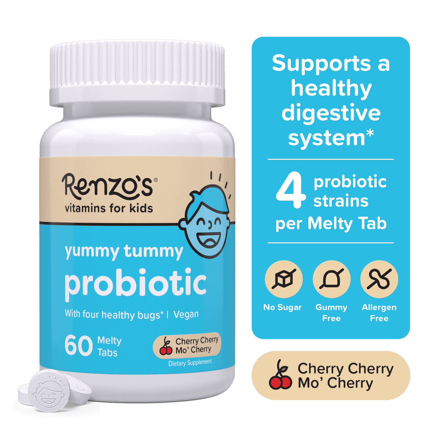 (3 pack) Renzo’s Vitamins Yummy Tummy Probiotics for Kids Dissolvable ...