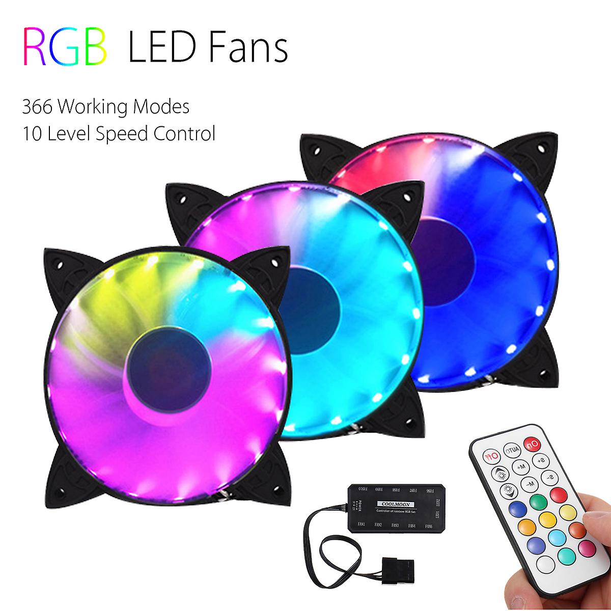 3-pack Rgb Led Quiet Computer Case Pc Cooling Fan 120mm With Remote ...