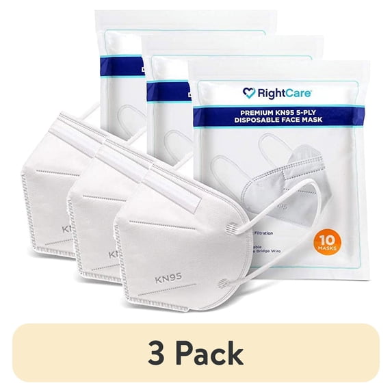 (3 pack) RightCare KN95 Protective Face Mask with Ear Loops and ...