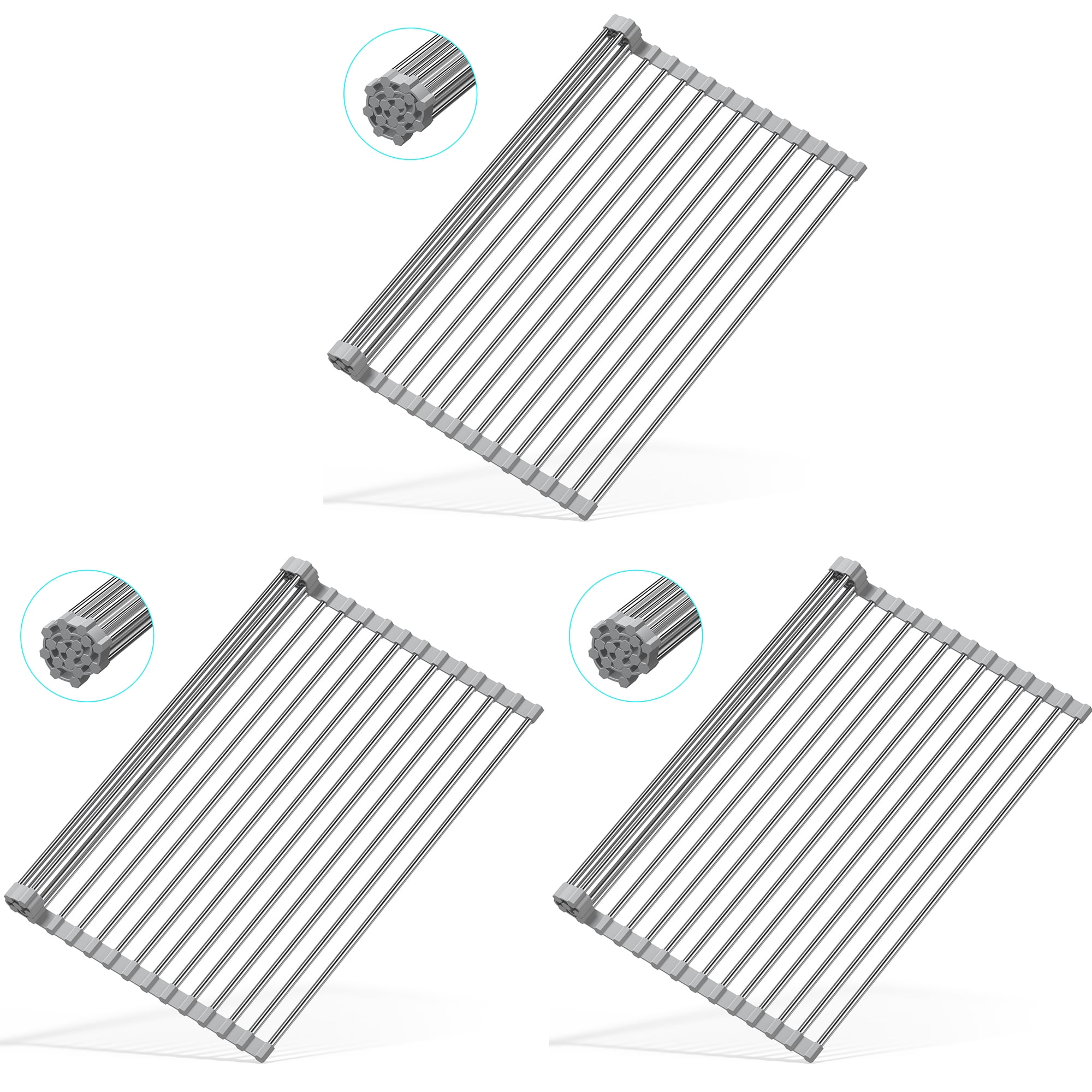 (3 pack) Roll Up Dish Drying Rack Stainless Steel Over the Sink Drainer ...
