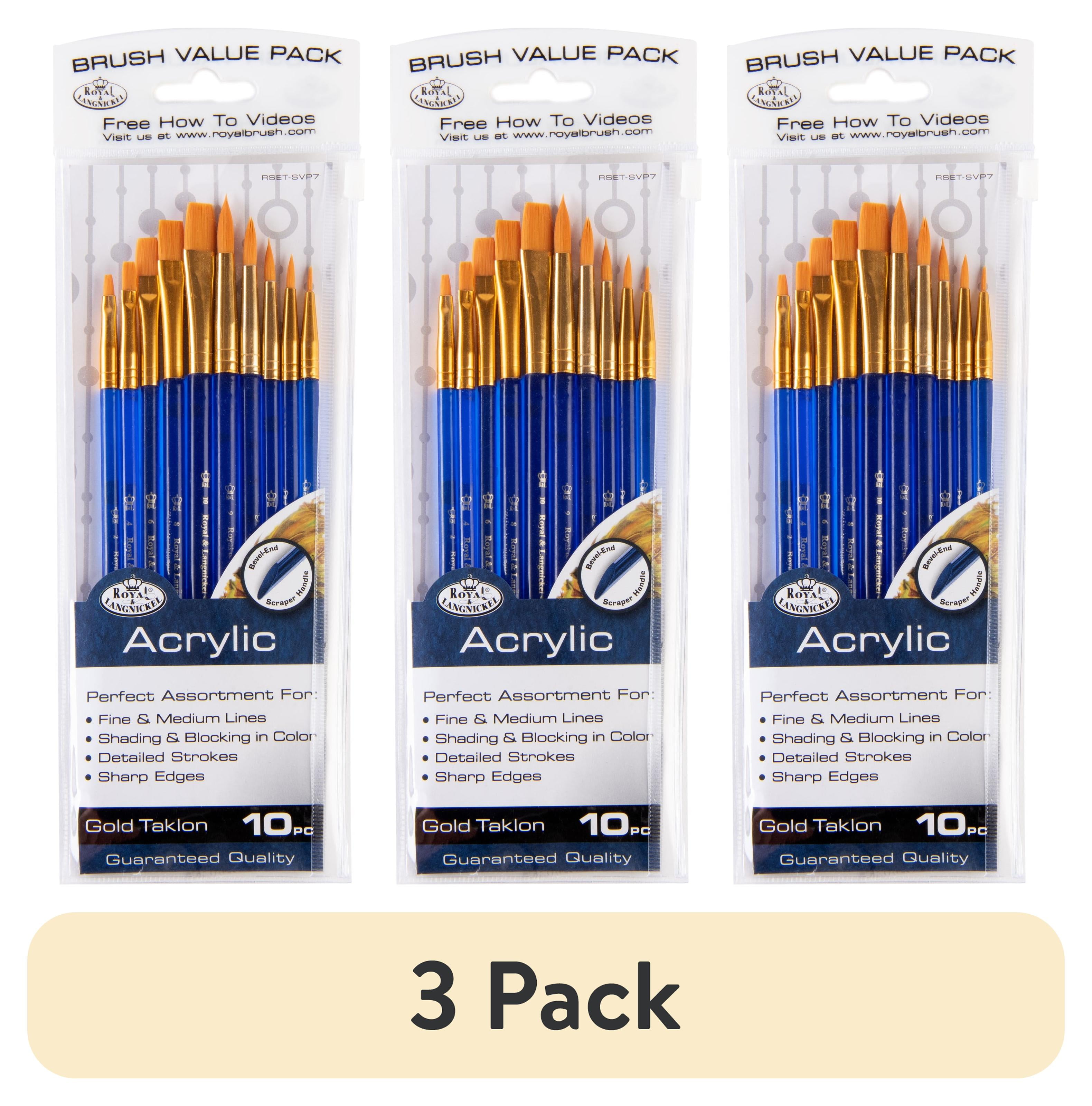 (3 pack) Royal & Langnickel - 10pc Super Value Golden Taklon Acrylic ...