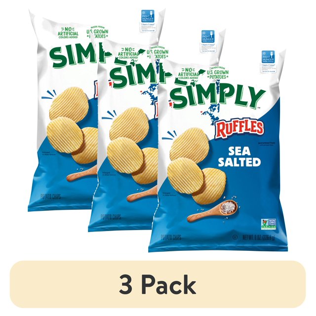 (3 pack) Ruffles Simply Sea Salted Potato Snack Chips, 8 oz Bag ...