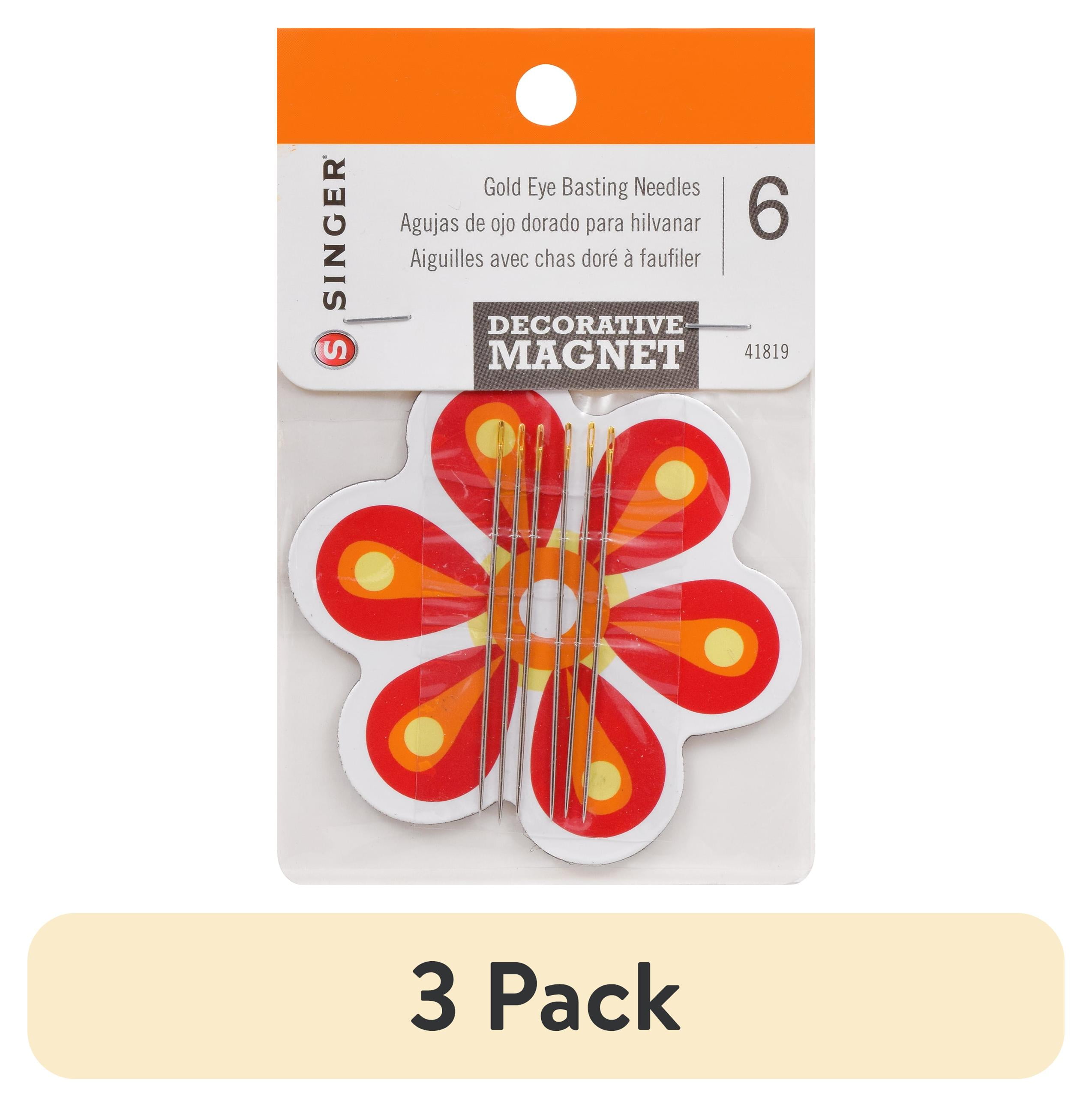 (3 pack) SINGER Gold Eye Steel Basting Needles with Decorative Magnet ...