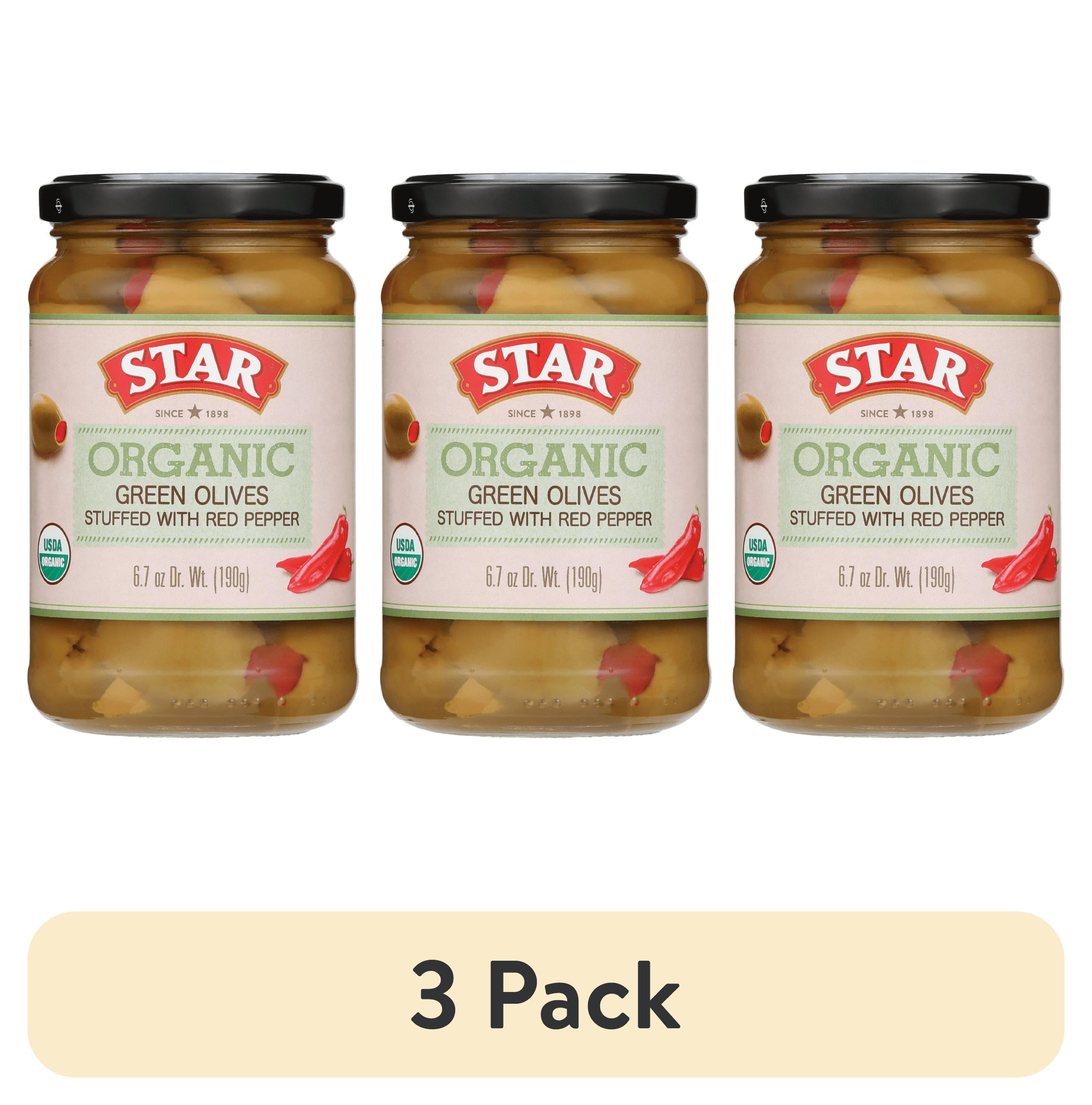 (3 pack) STAR Queen Organic Green Olives with Pimento, 6.7oz Glass Jar ...