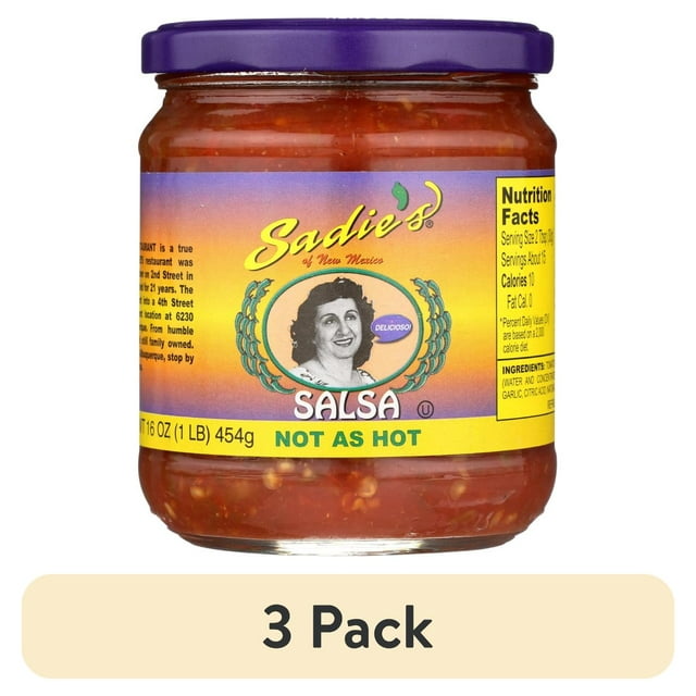 (3 pack) Sadie's Salsa Not-as-Hot, 16oz, 1 Count, Kosher, Non-GMO, Gluten-Free, Chunky Salsa ...