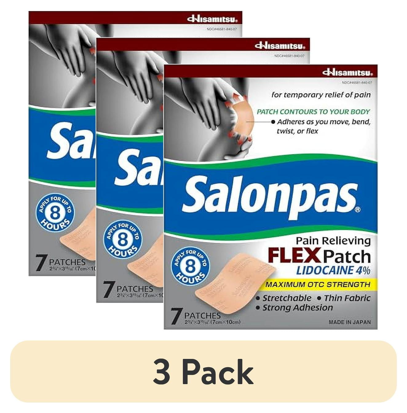 (3 pack) Salonpas Maximum OTC Strength Lidocaine 4% Pain Relieving FLEX ...