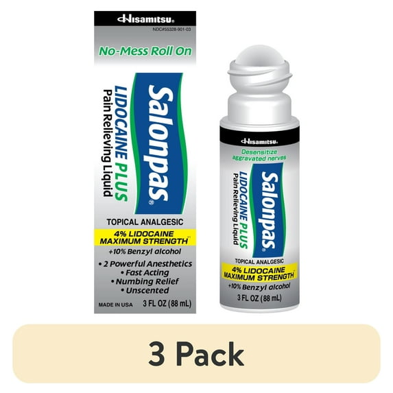 (3 pack) Salonpas Maximum Strength Lidocaine 4% Pain Relief Roll-On, 3 ...