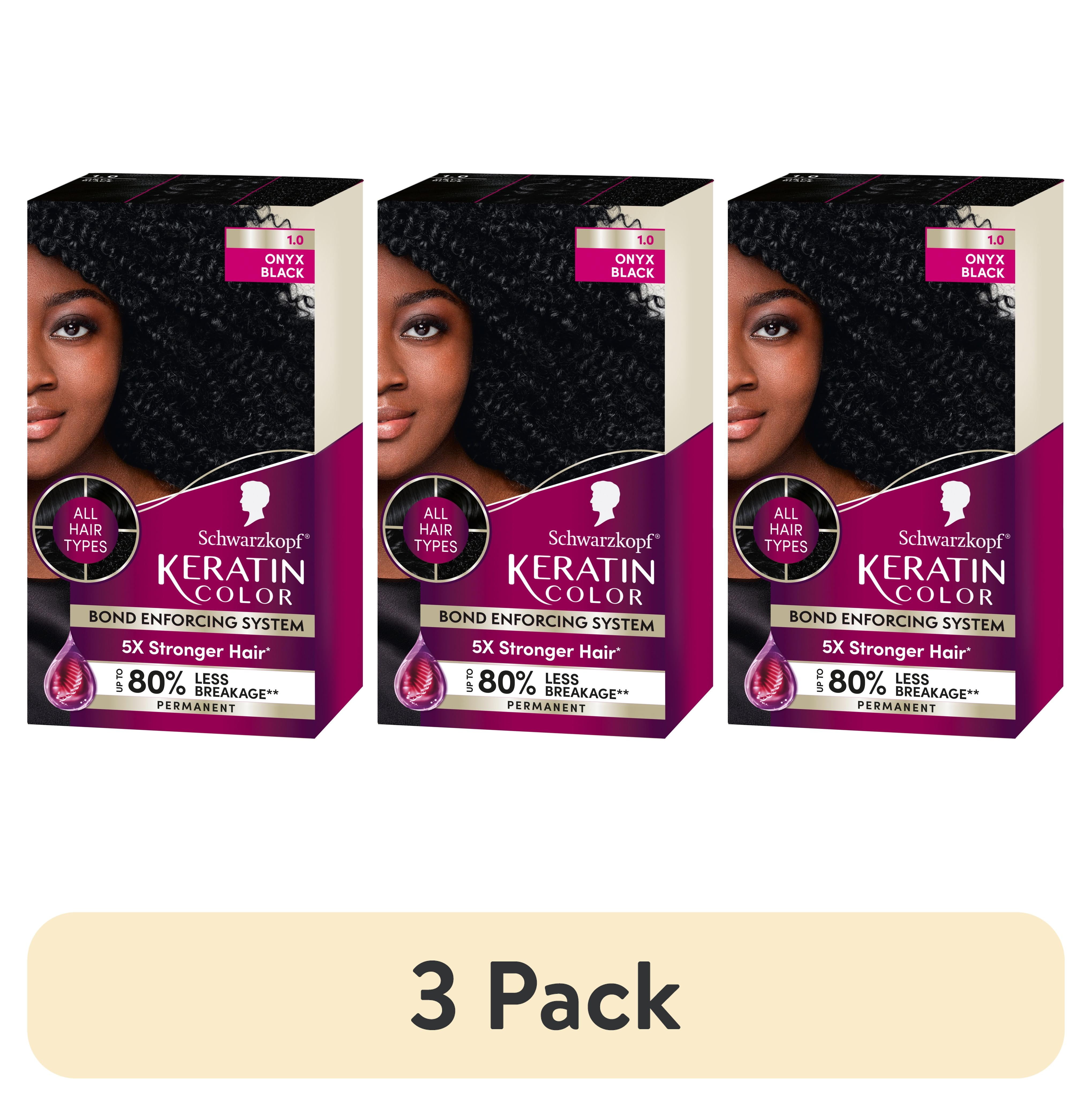 (3 pack) Schwarzkopf Keratin Color Permanent Hair Color, 1.0 Black Onyx ...