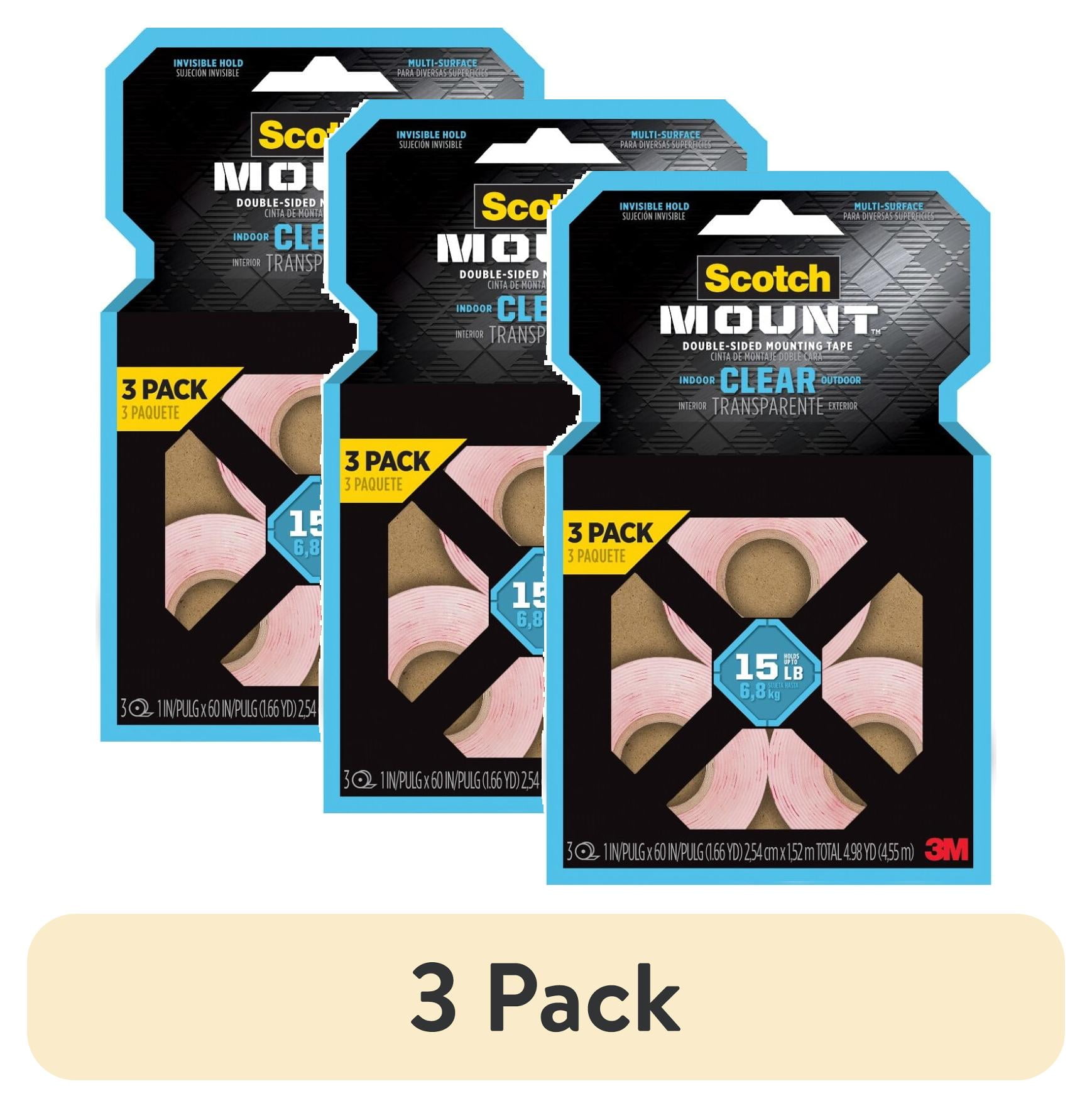 (3 pack) Scotch-Mount Double-Sided Mounting Tape, Clear, 1 in x 60 in ...