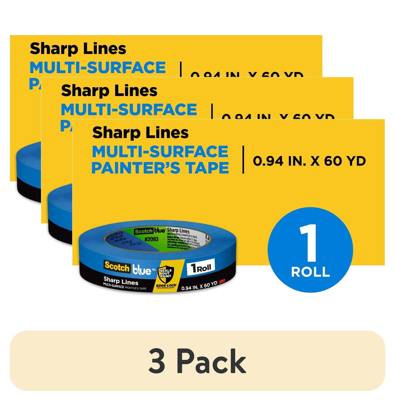 (3 pack) ScotchBlue Sharp Lines Painter's Tape, Blue, 0.94 in x 60 yd ...