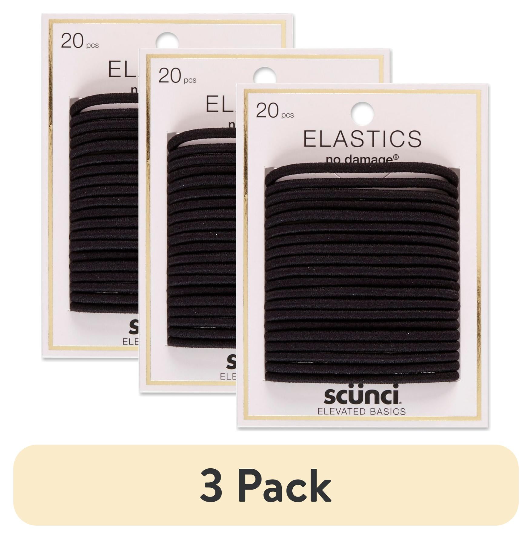 (3 pack) Scunci Elevated Basics No-Damage 4mm Hair Elastics, Black, 20 ...