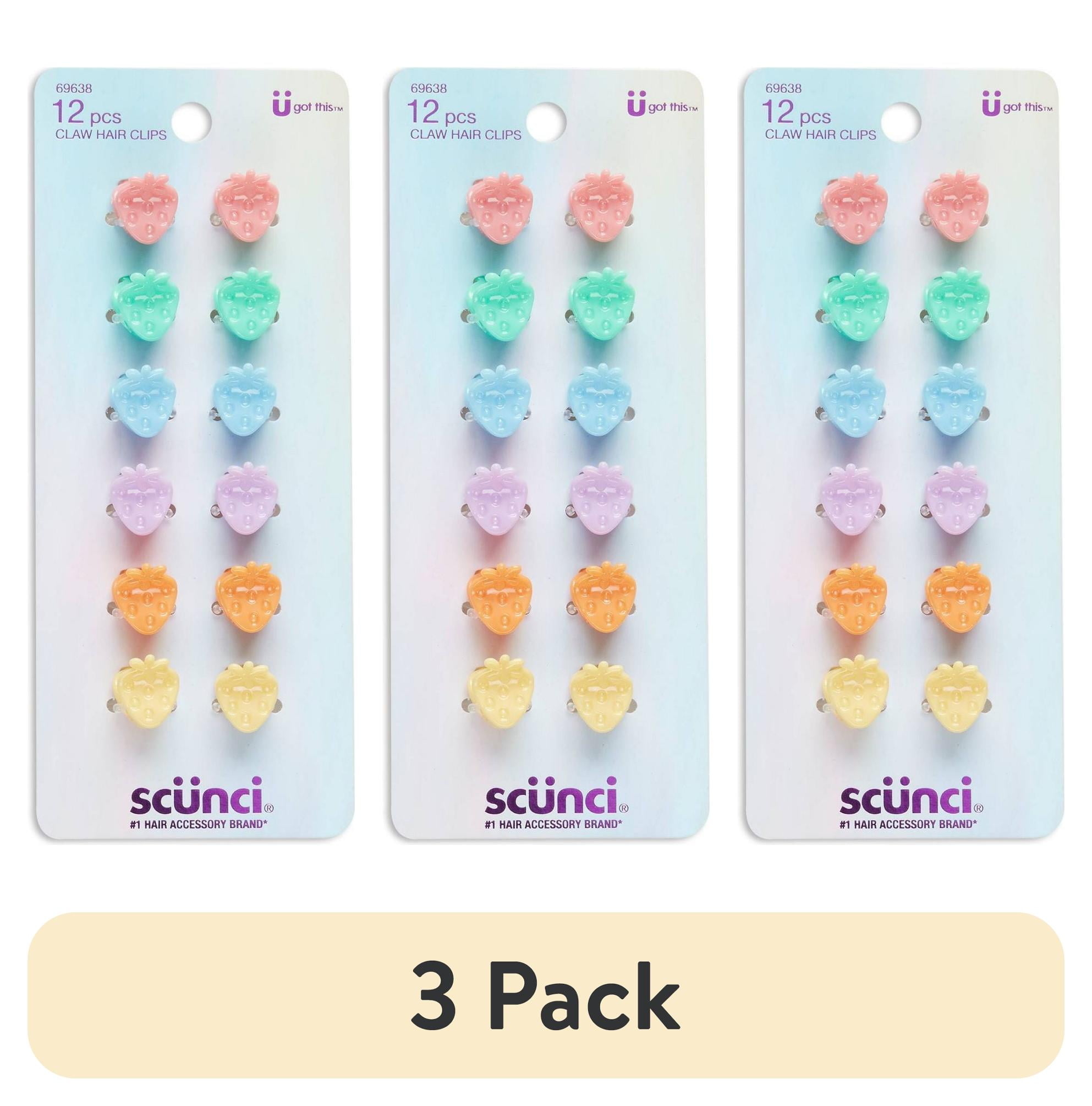 (3 pack) Scunci Tween Strawberry Claw Hair Clips, Assorted Colors, 12 ...