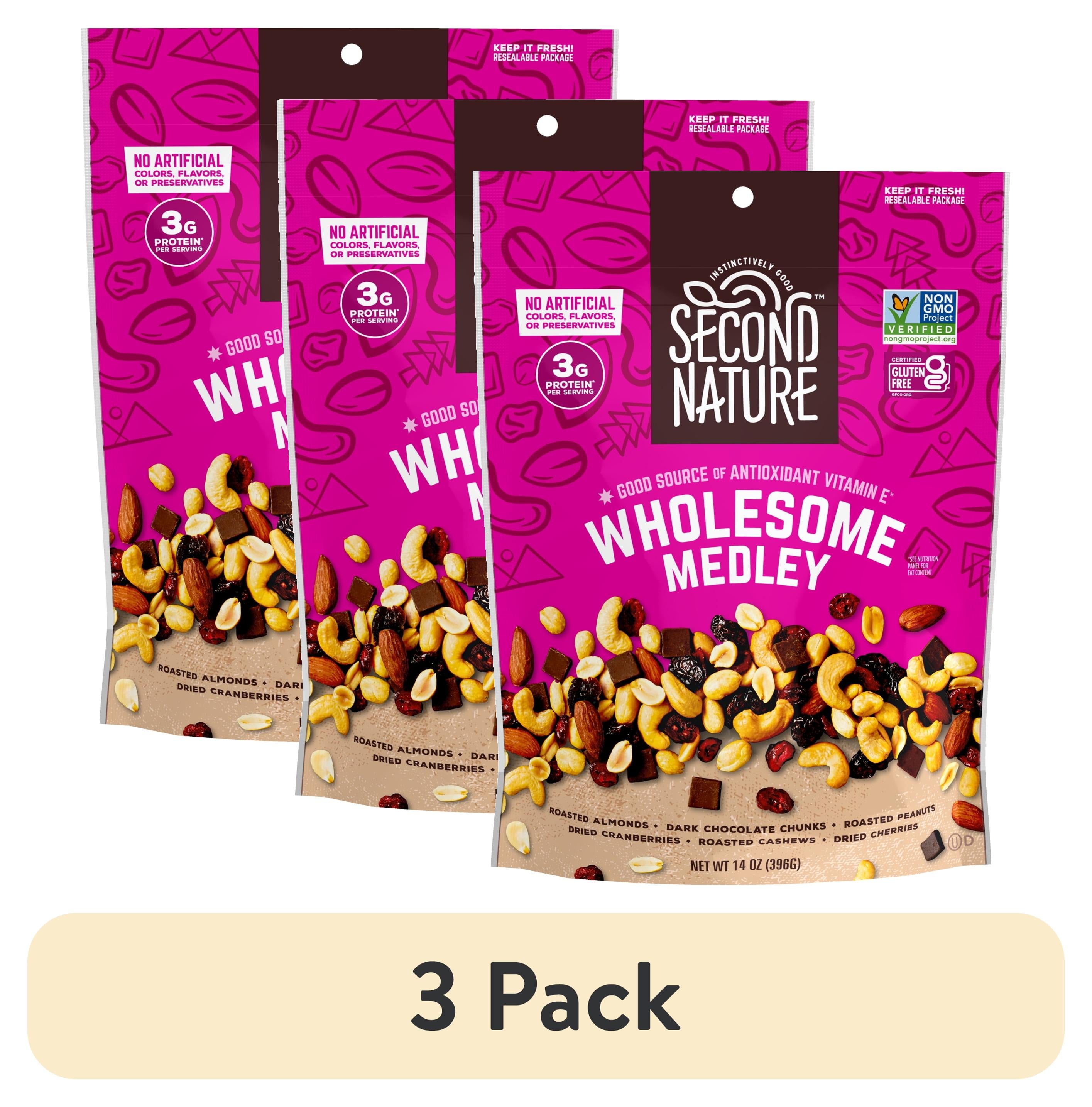(3 pack) Second Nature Wholesome Medley Snack Mix, 14 oz Bag – Gluten Free, Non-GMO, Low Sodium ...