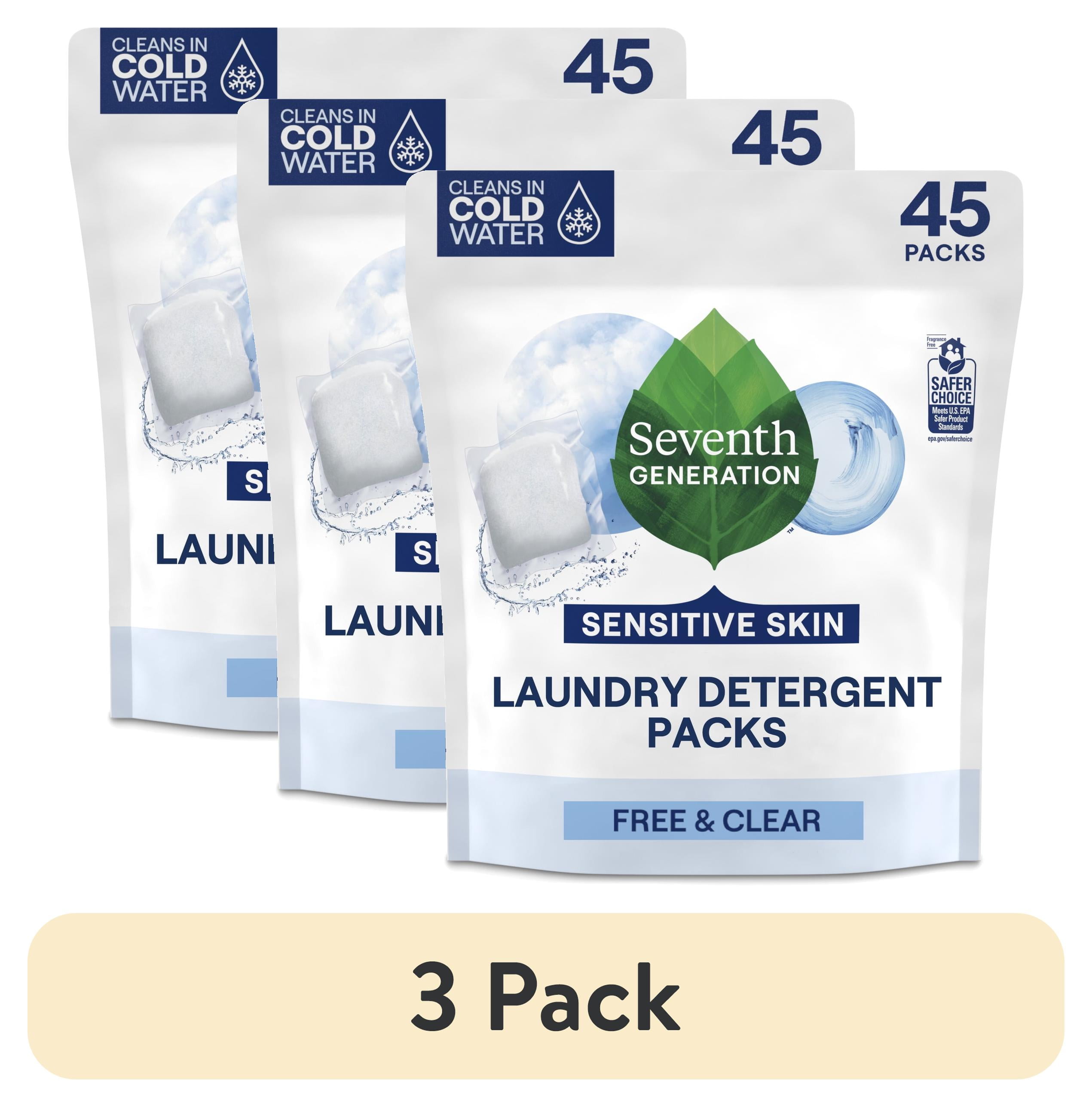 (3 pack) Seventh Generation Free and Clear Laundry Detergent Packs, 45 ...