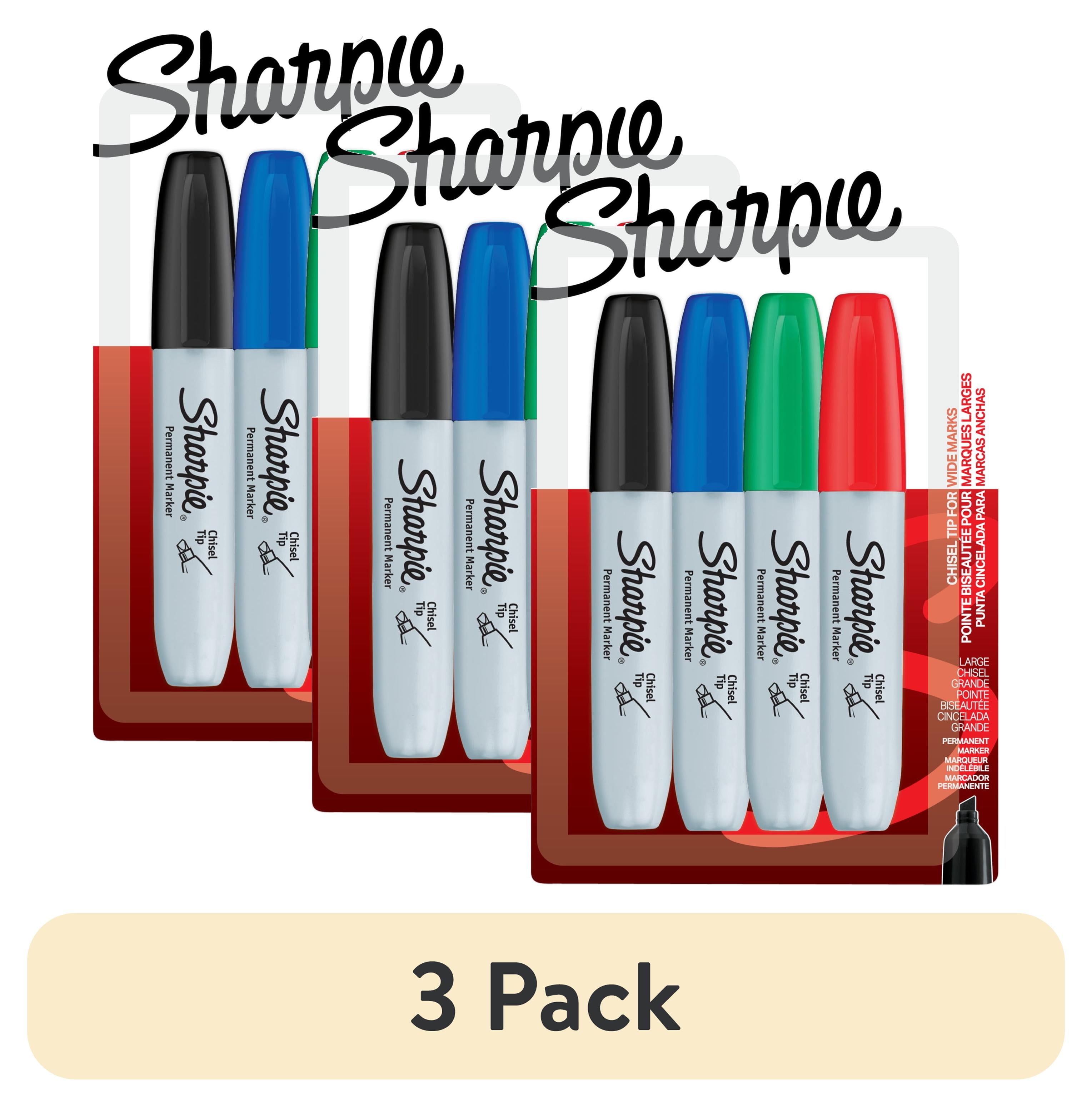 (3 pack) Sharpie Permanent Markers, Chisel Tip, Assorted Colors, 4 ...