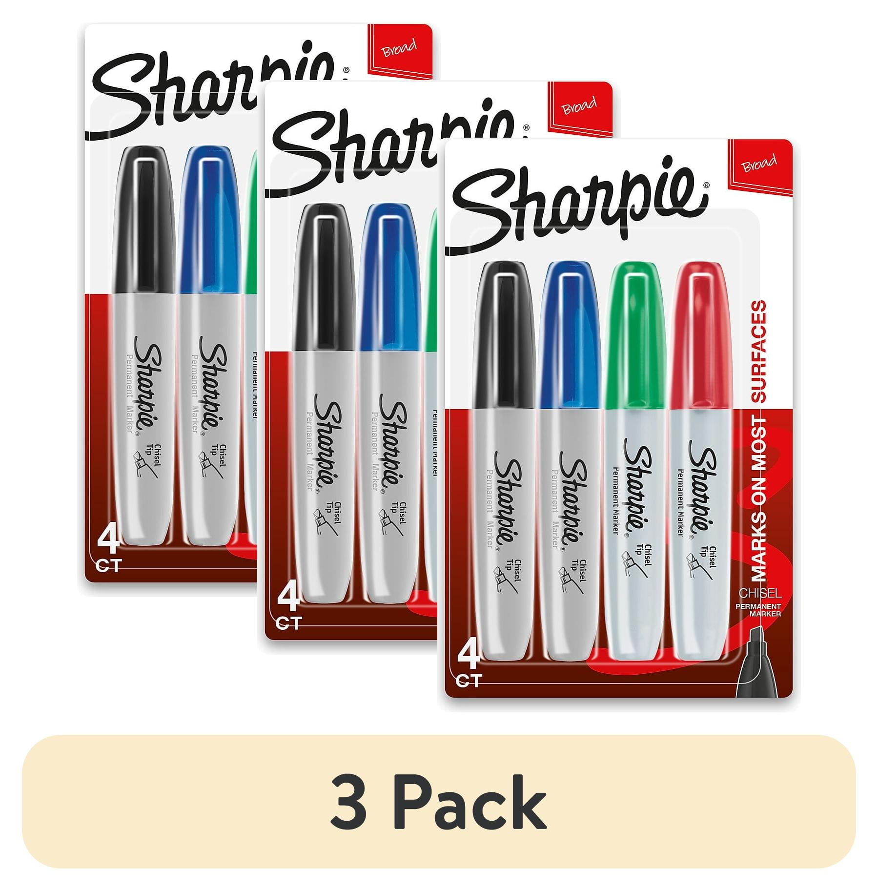 (3 pack) Sharpie Permanent Markers, Chisel Tip, Assorted Colors, 4 ...