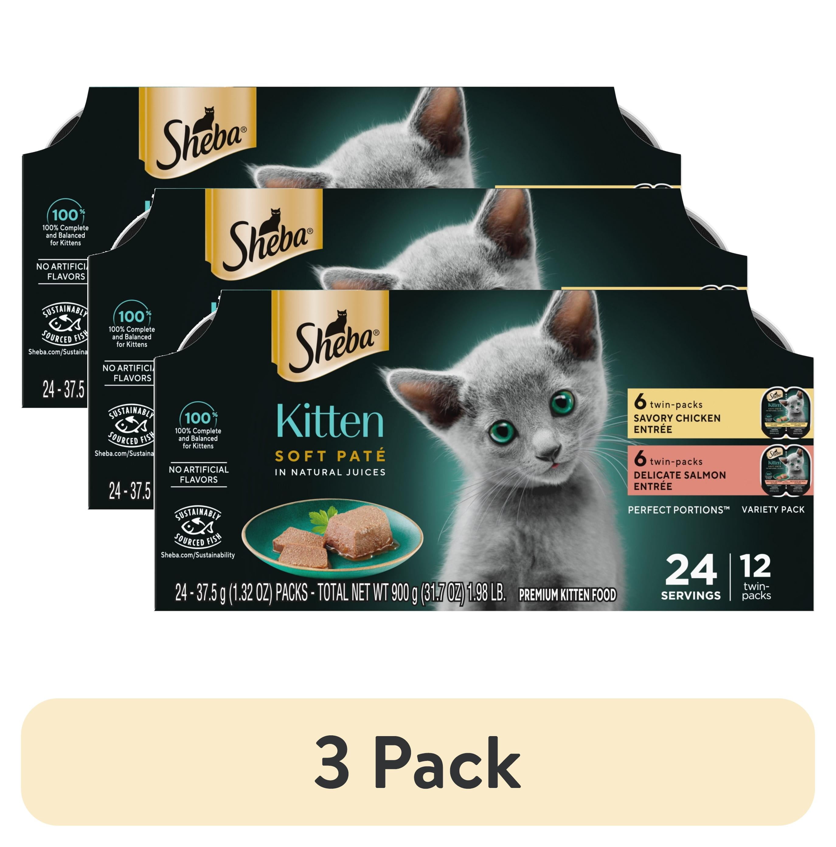 (3 pack) Sheba Perfect Portions Kitten Chicken and Salmon Entrées Variety Pack, 12-Pack of 2.64 ...