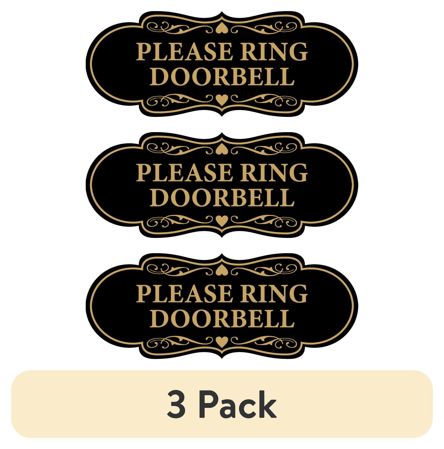 (3 pack) Signs ByLITA Designer Please Ring Doorbell Sign (Black Gold ...