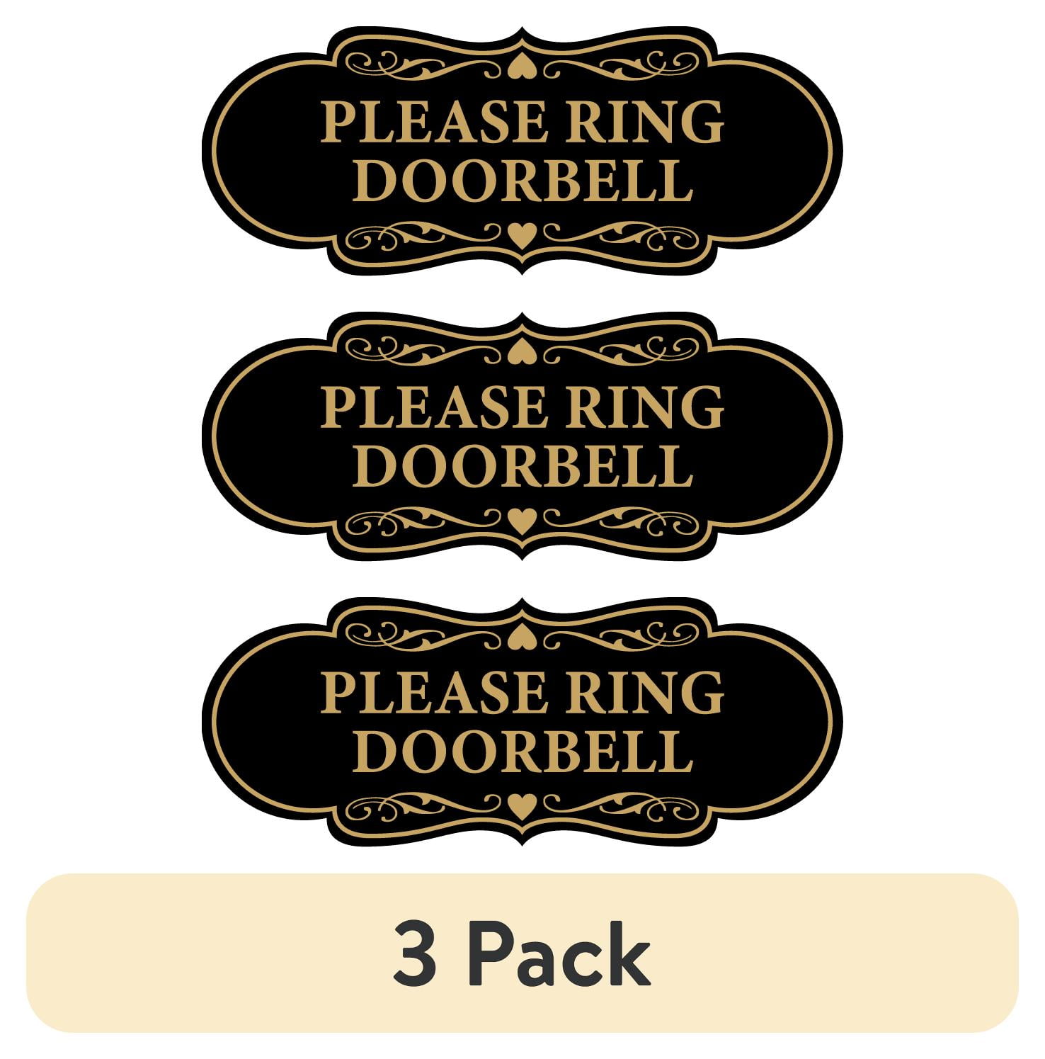 (3 pack) Signs ByLITA Designer Please Ring Doorbell Sign (Black /Gold ...