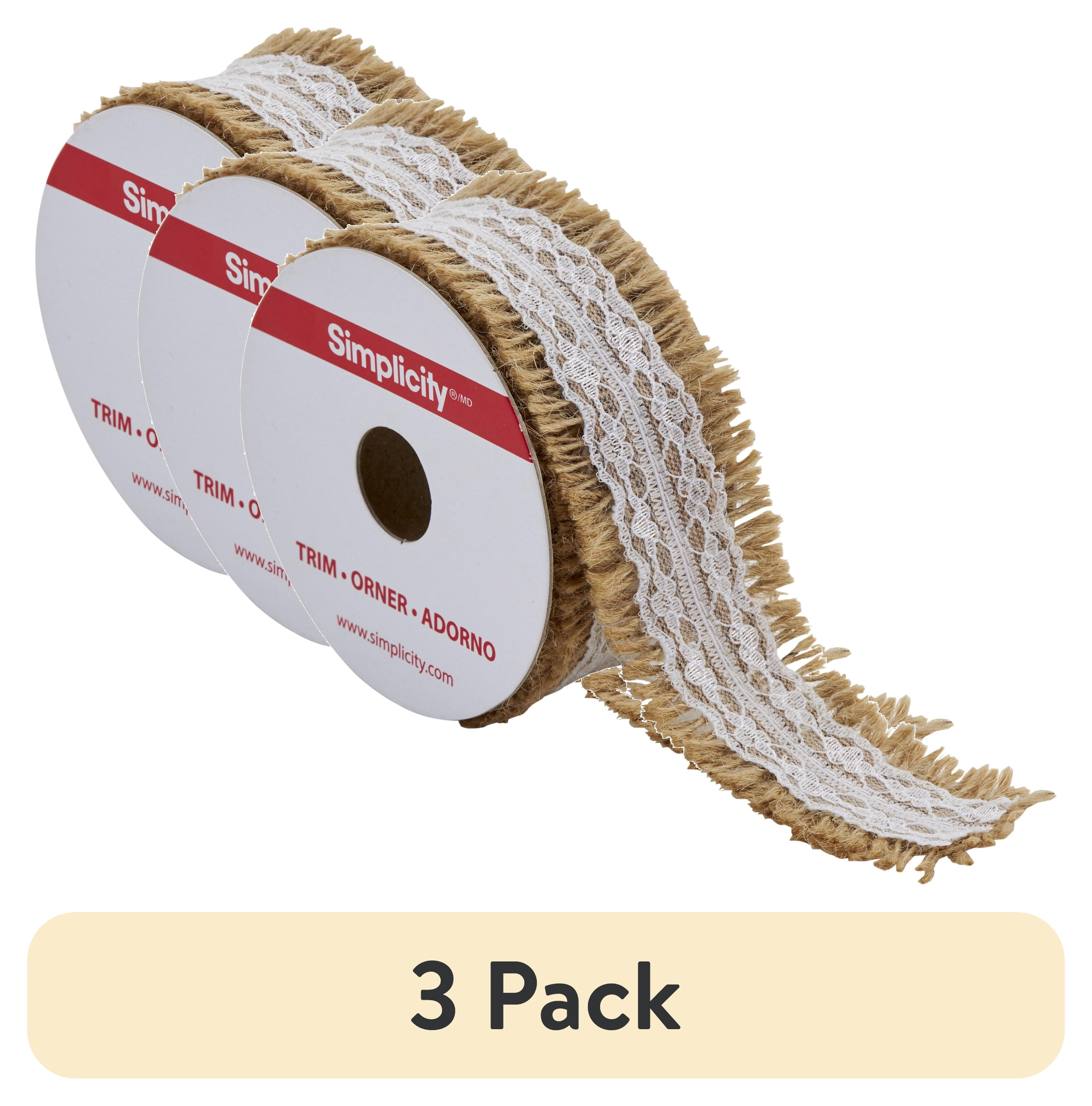 (3 pack) Simplicity Trim, Natural 1 1/2 inch Fray Jute with White Lace ...