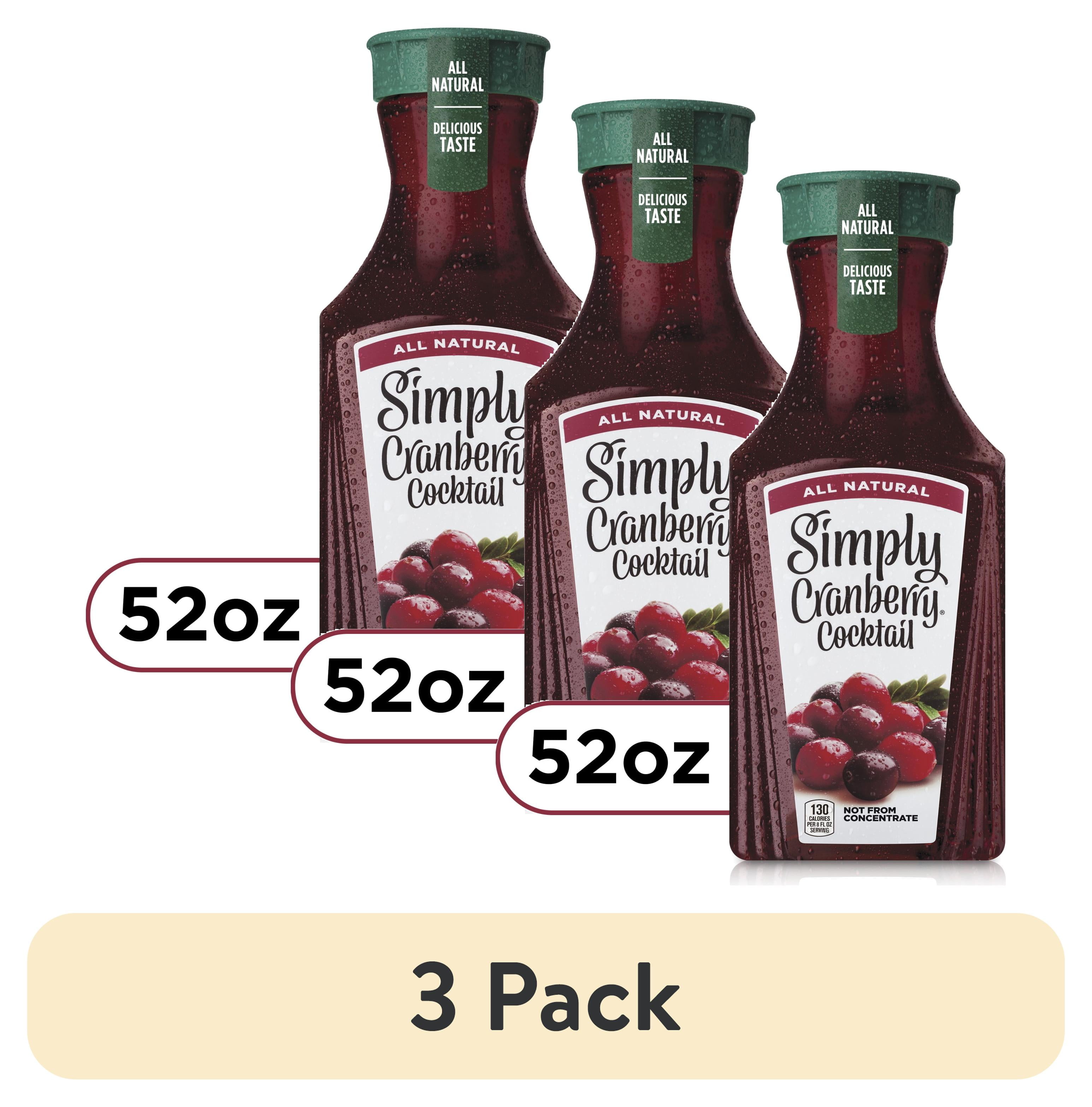 (3 pack) Simply Non GMO All Natural Cranberry Cocktail Fruit Juice, 52 ...