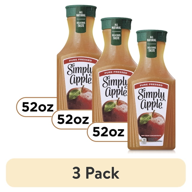 (3 pack) Simply Non GMO All Natural Pure Pressed Apple Juice, 52 fl oz ...