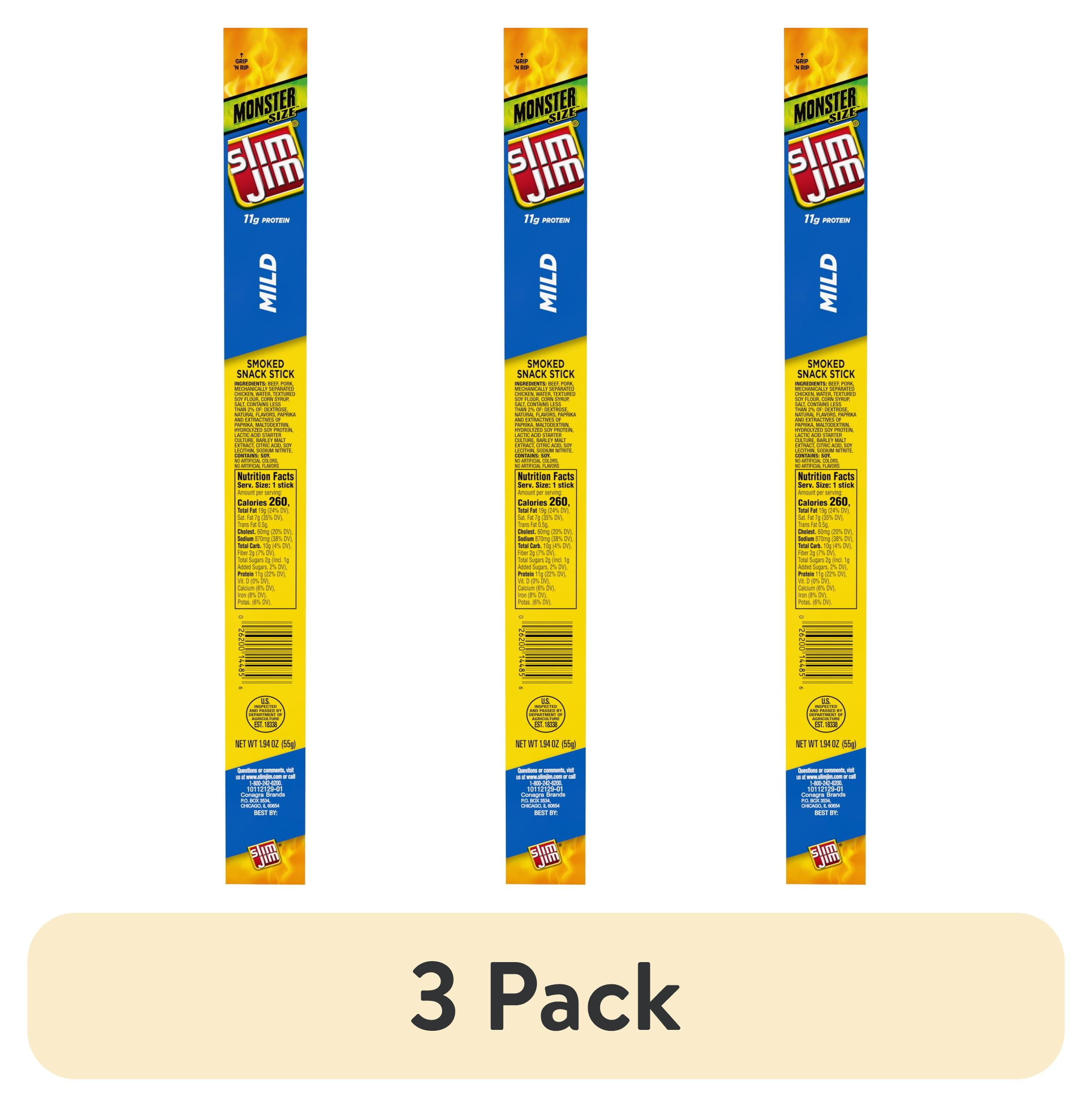 (3 pack) Slim Jim Monster Smoked Meat Sticks, Mild Flavor, 11g Protein ...