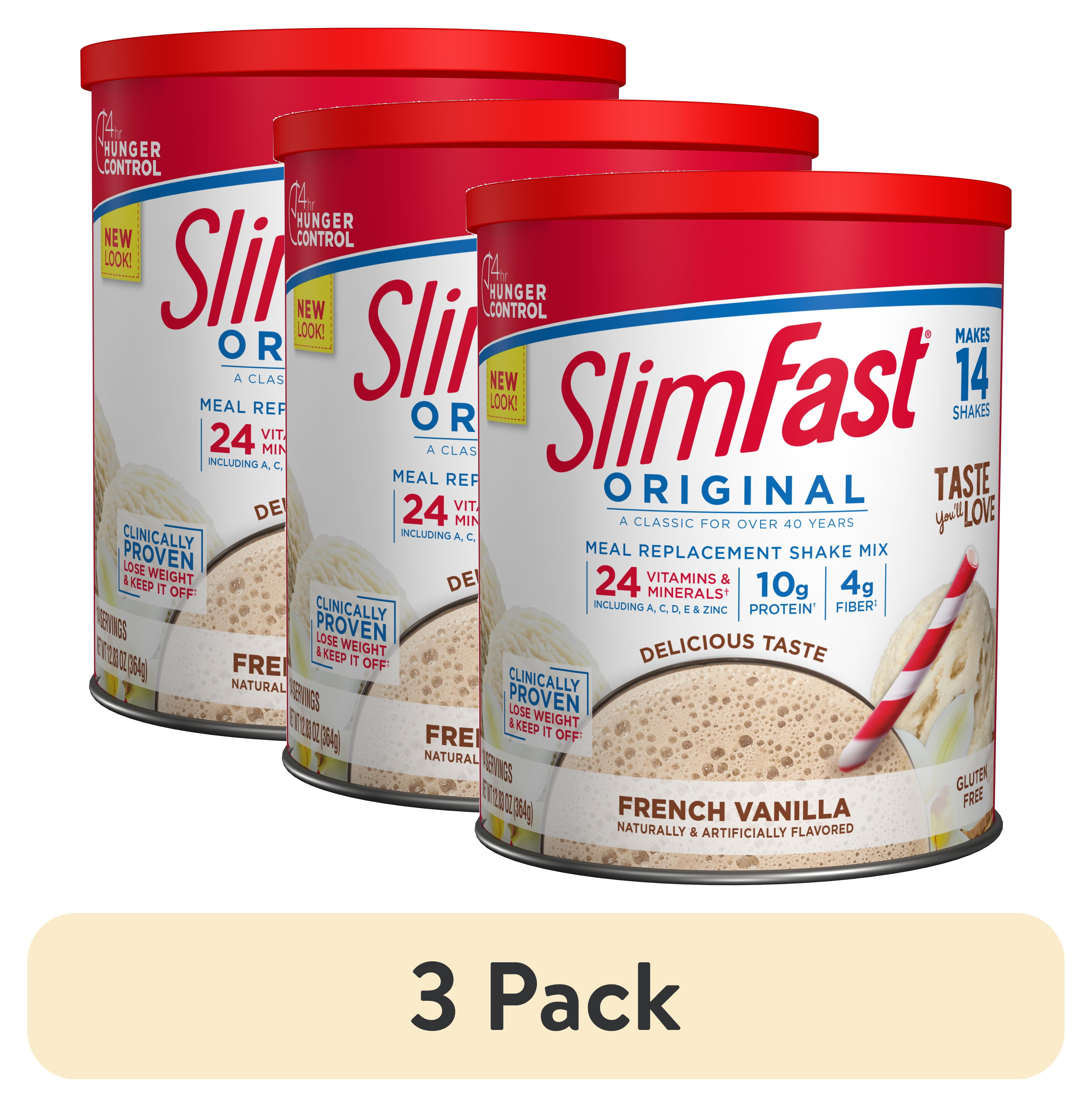 (3 pack) SlimFast Original Meal Replacement Shake Powder, French Vanilla, 12.83 oz, 14 Servings ...