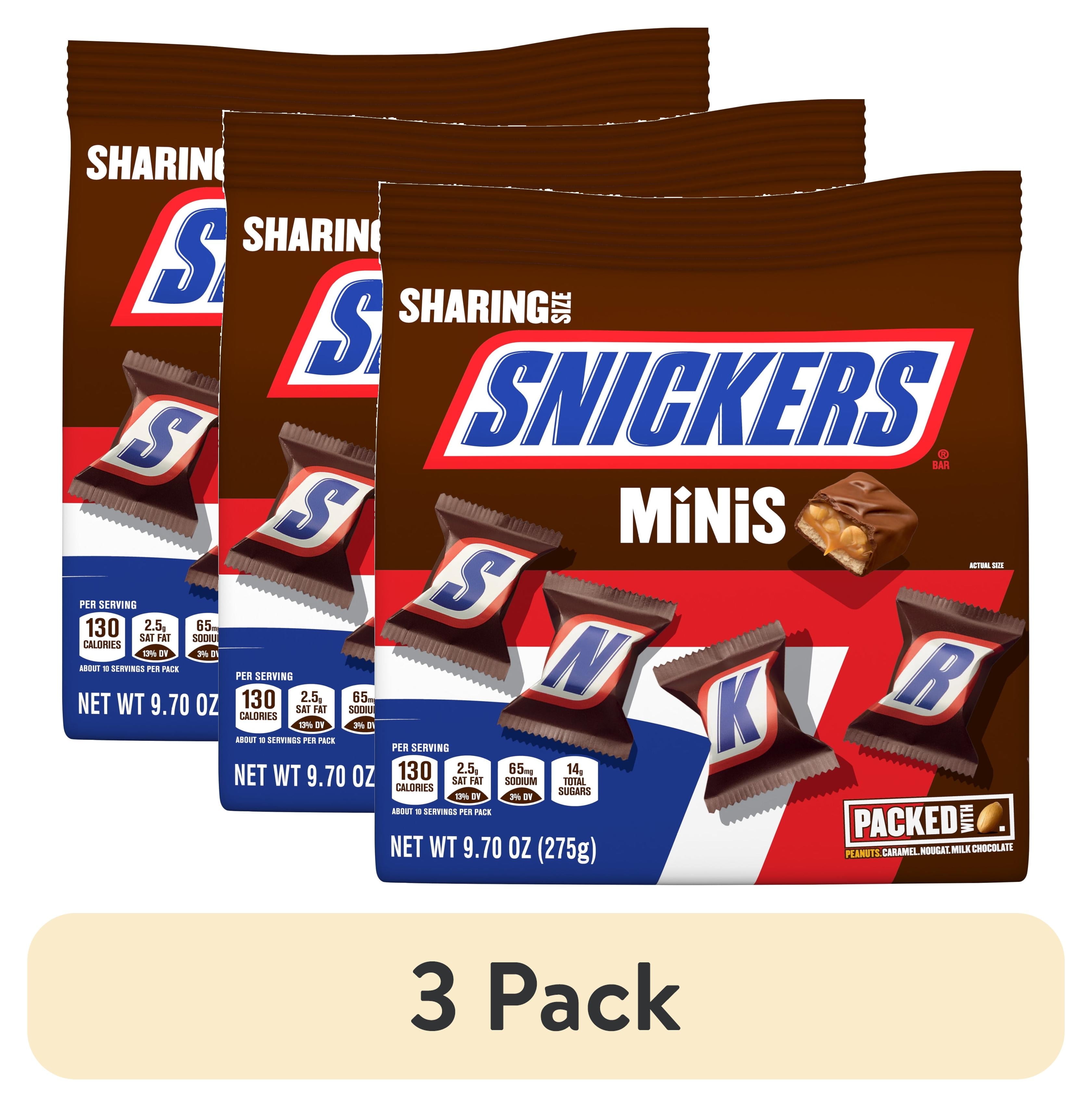 (3 pack) Snickers Mini Size Milk Chocolate Candy Bars - 9.7 oz Bag ...