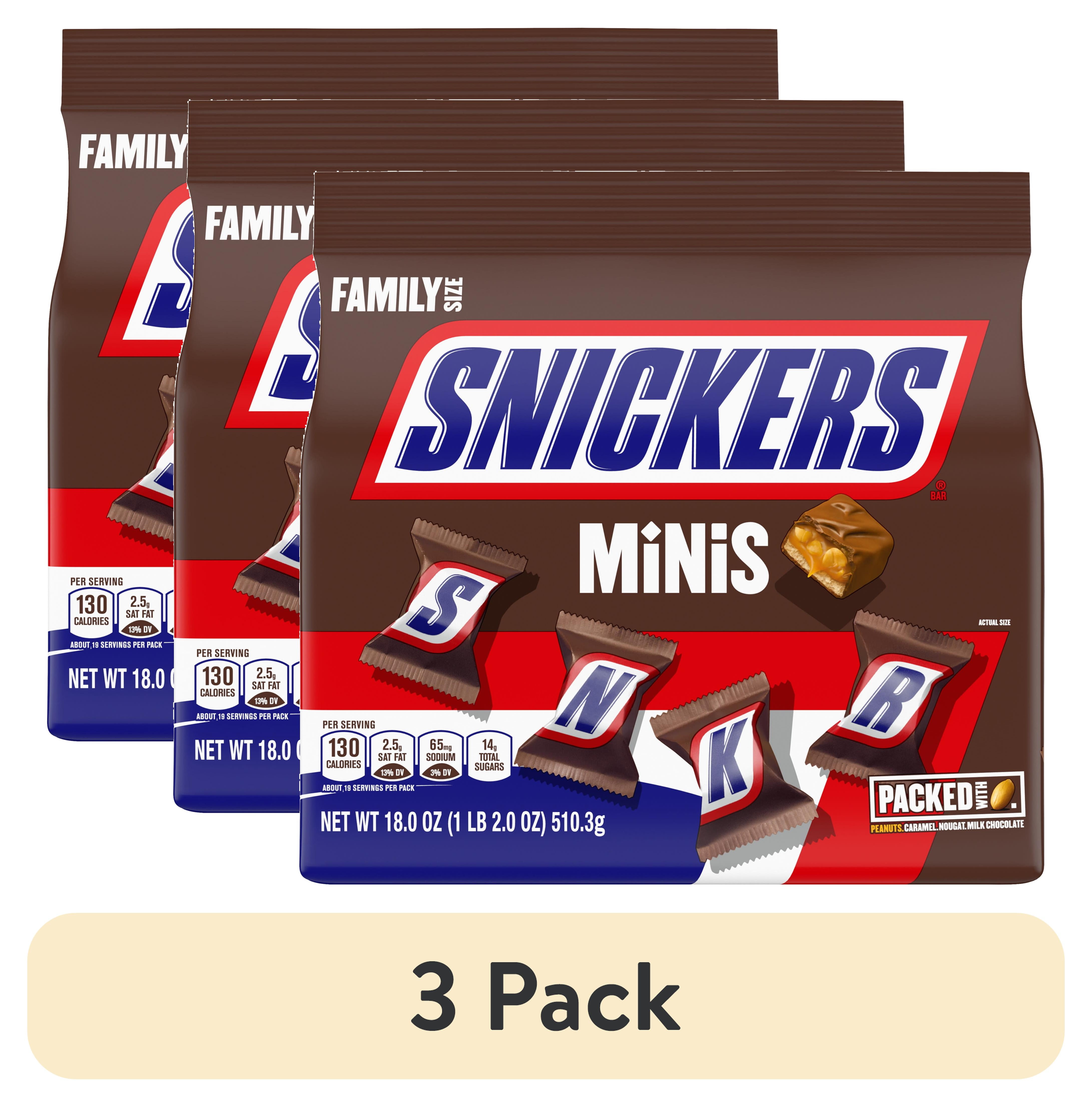 (3 pack) Snickers Minis Size Milk Chocolate Candy Bars, Family Size 18 ...
