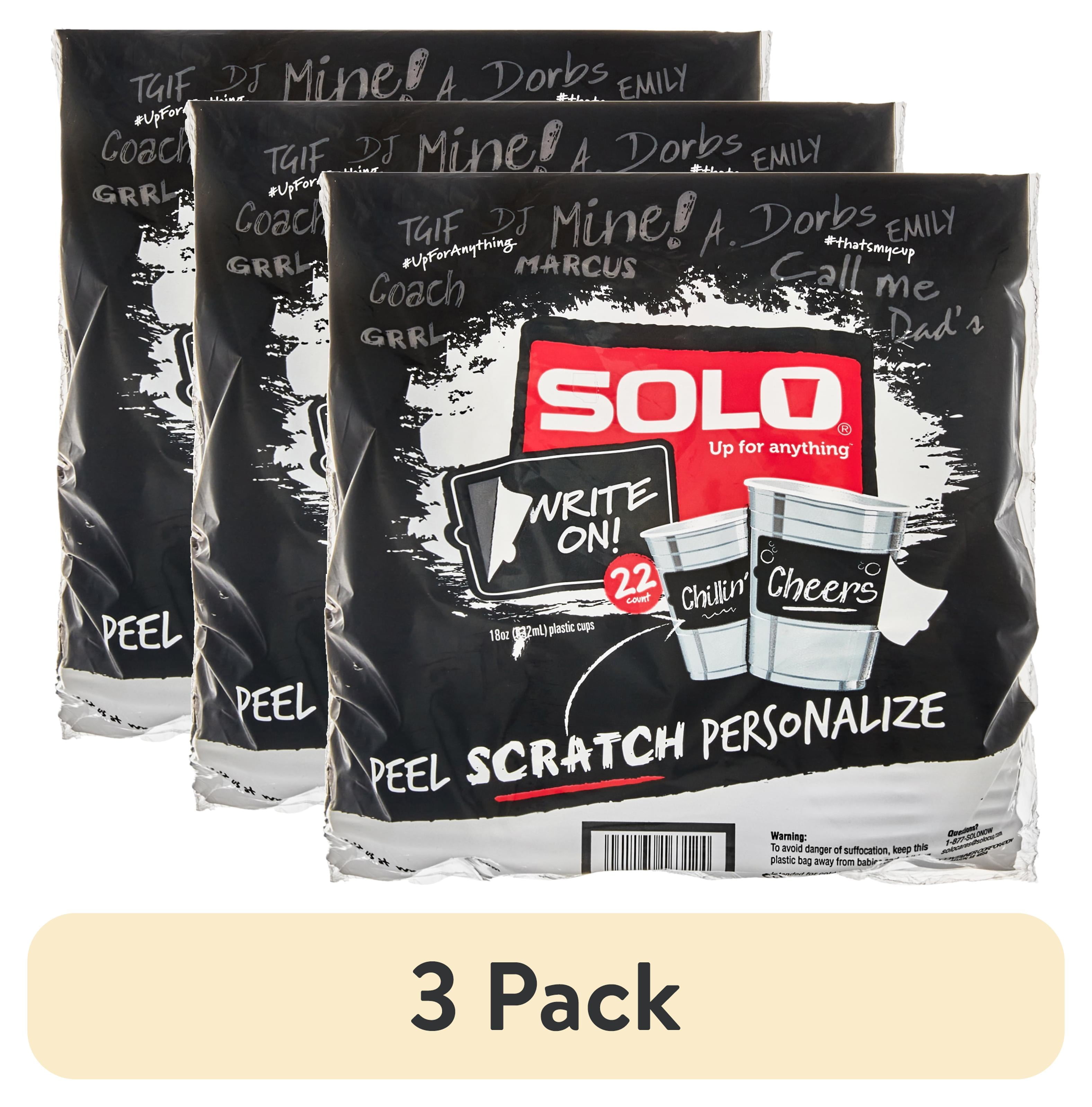(3 pack) Solo 'Write on' Disposable Plastic Cups, Printed, 18oz, 22 ...